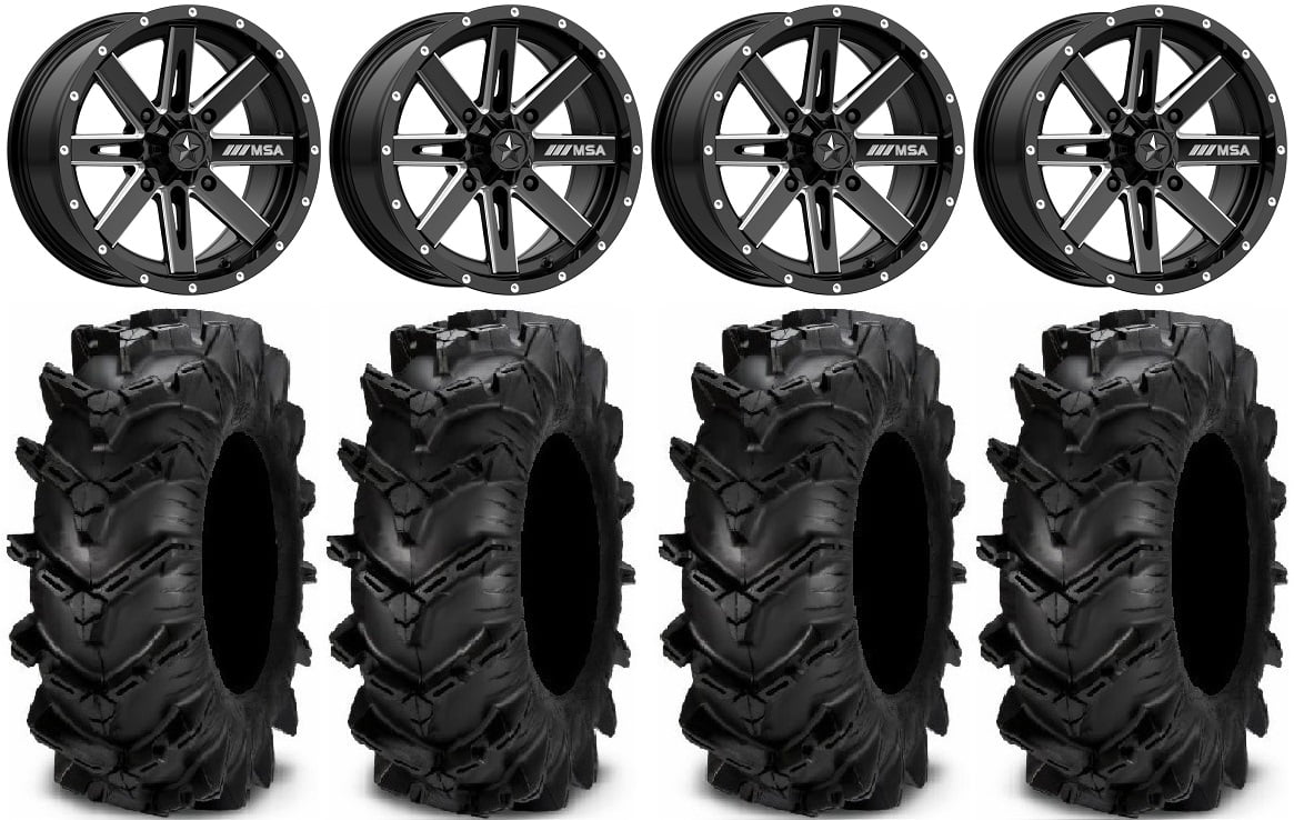 MSA Milled Boxer 15" ATV Wheels 32" Cryptid Tires Sportsman RZR Ranger ...