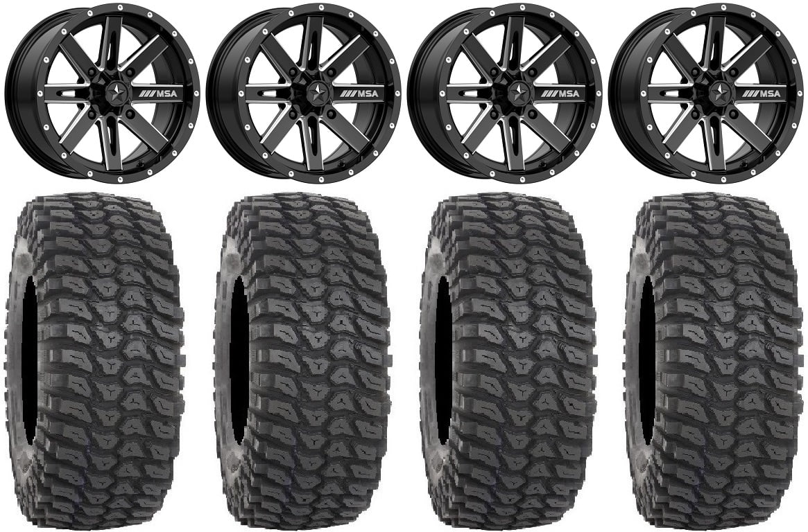 MSA Milled Boxer 15" ATV Wheels 32" XCR350 Tires Sportsman RZR Ranger ...