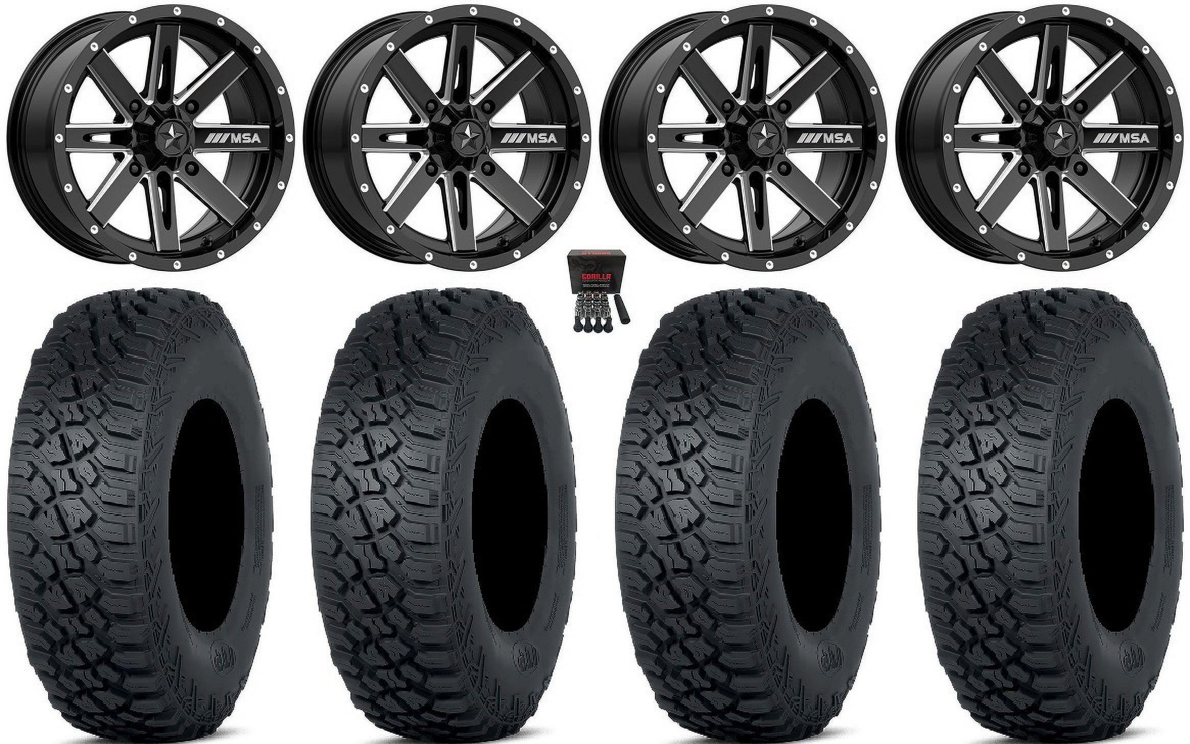 MSA Milled Boxer 15" ATV Wheels 33" Tenacity XNR Tires Sportsman RZR ...