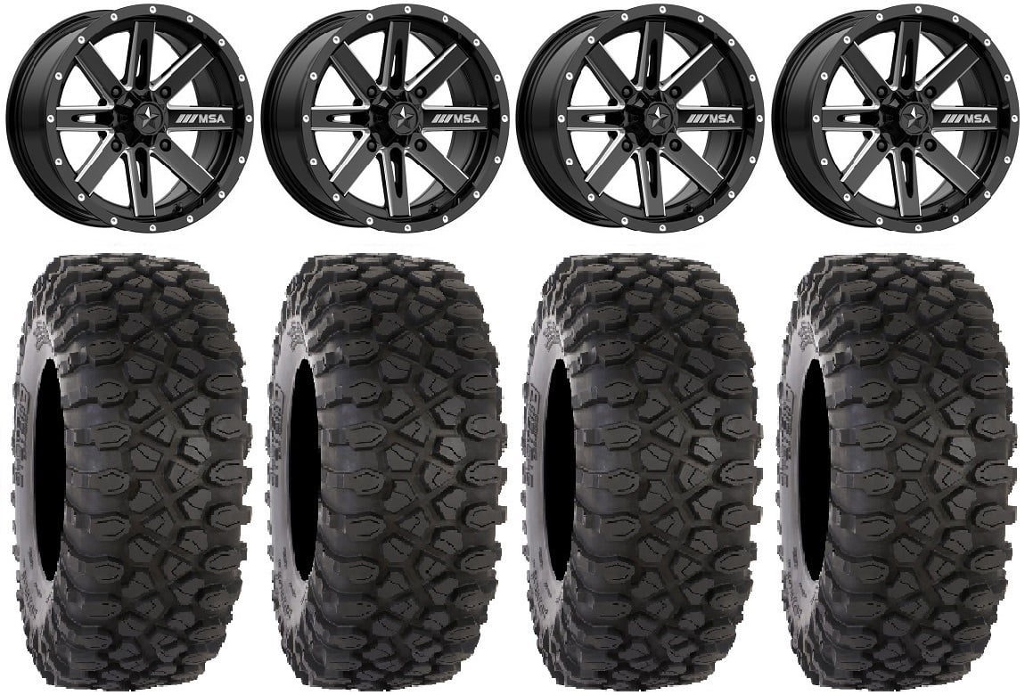 MSA Milled Boxer 15" ATV Wheels 33" XC450 Tires Sportsman RZR Ranger ...