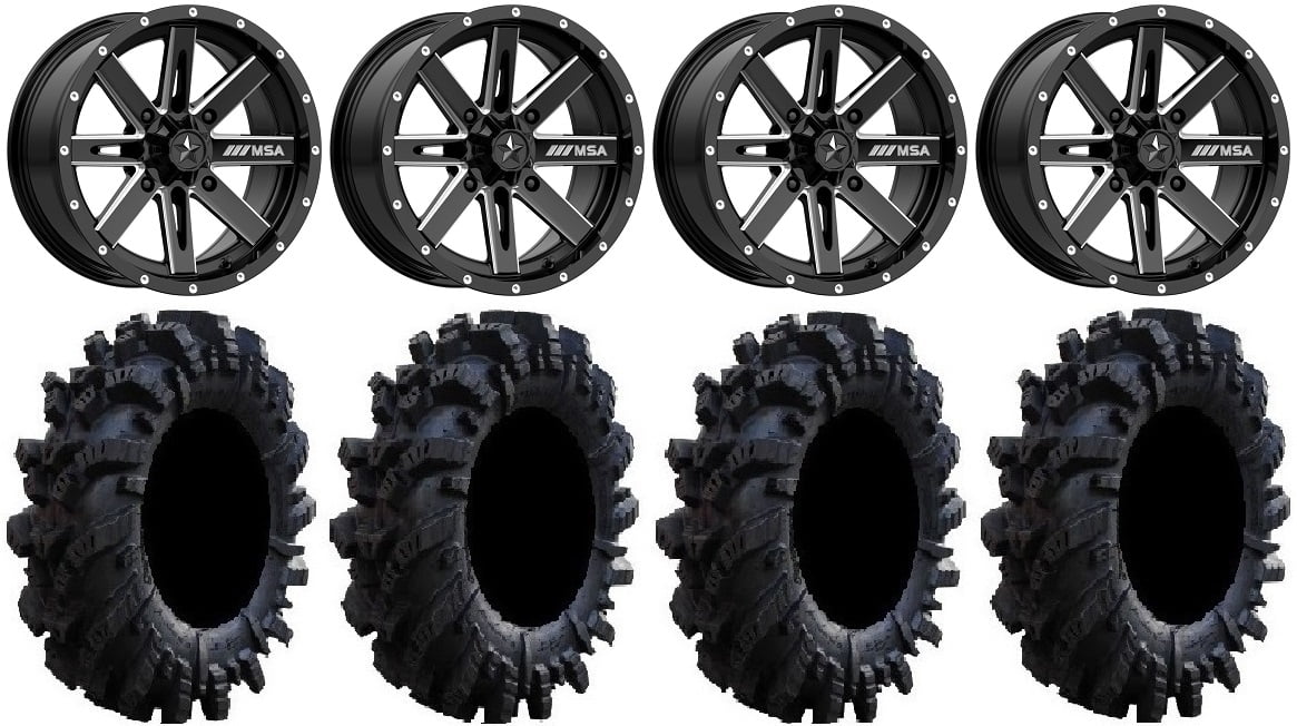 MSA Milled Boxer 15" ATV Wheels 34" Intimidator Tires Sportsman RZR ...