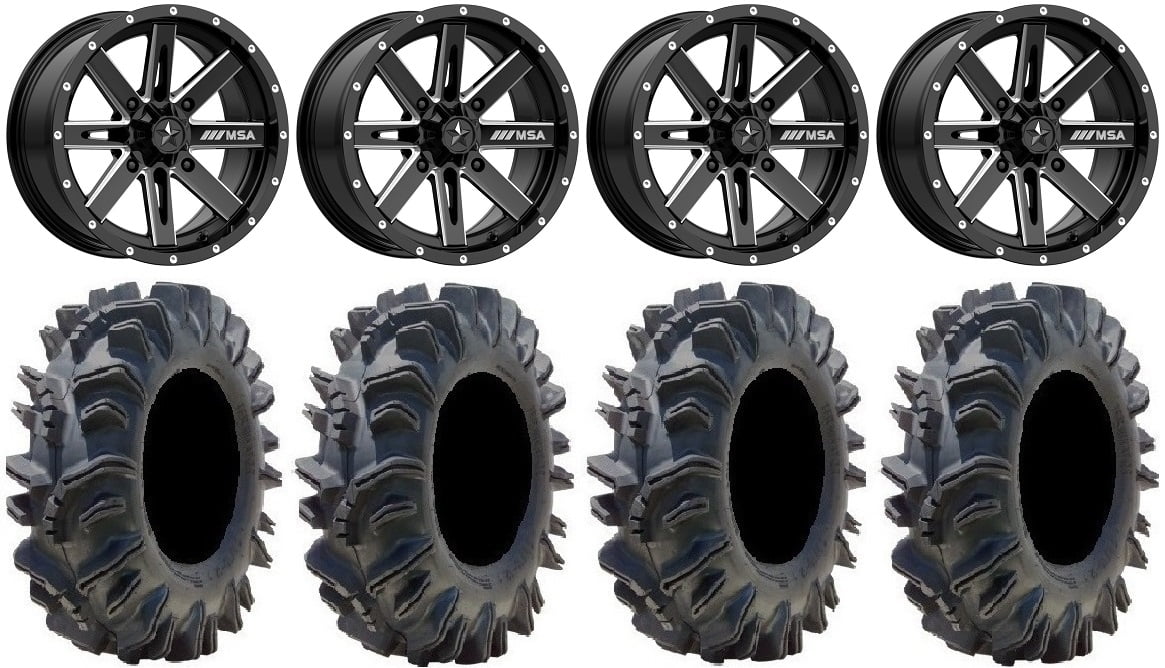 MSA Milled Boxer 15" ATV Wheels 34" Terminator Tires Sportsman RZR ...