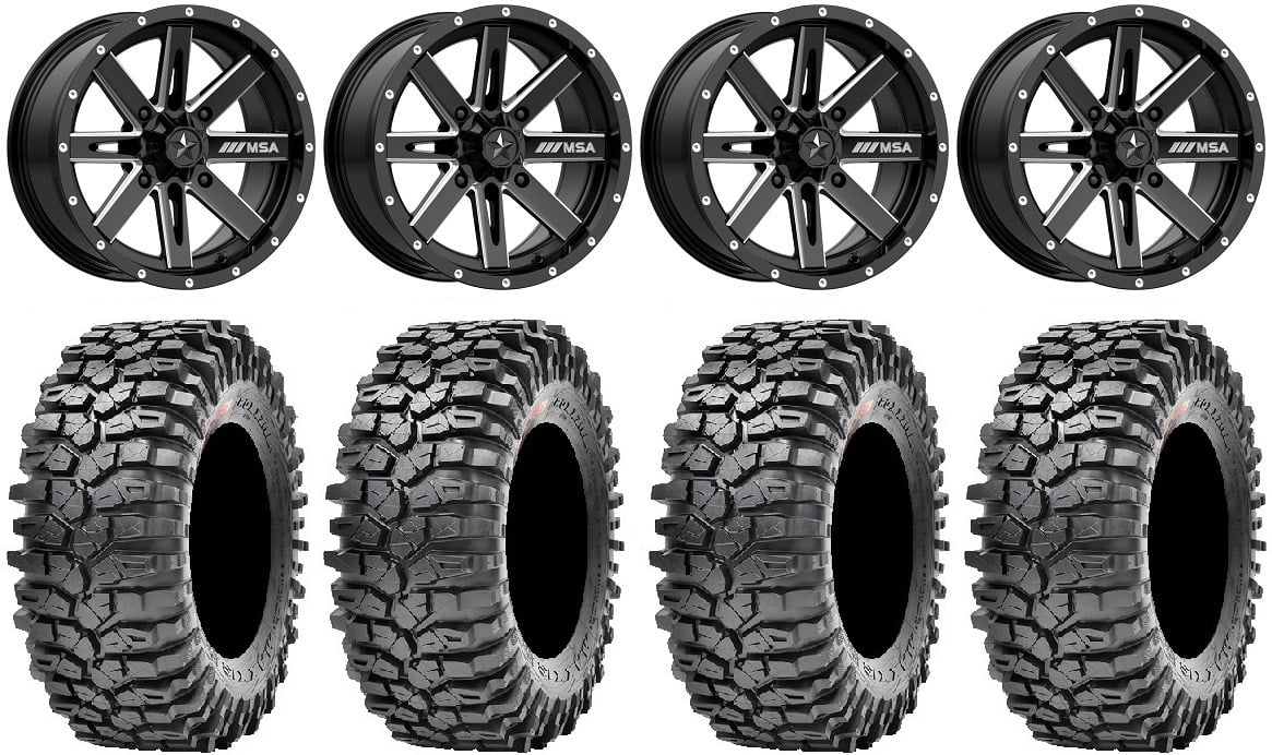 MSA Milled Boxer 15" ATV Wheels 35" Roxxzilla Tires Sportsman RZR ...