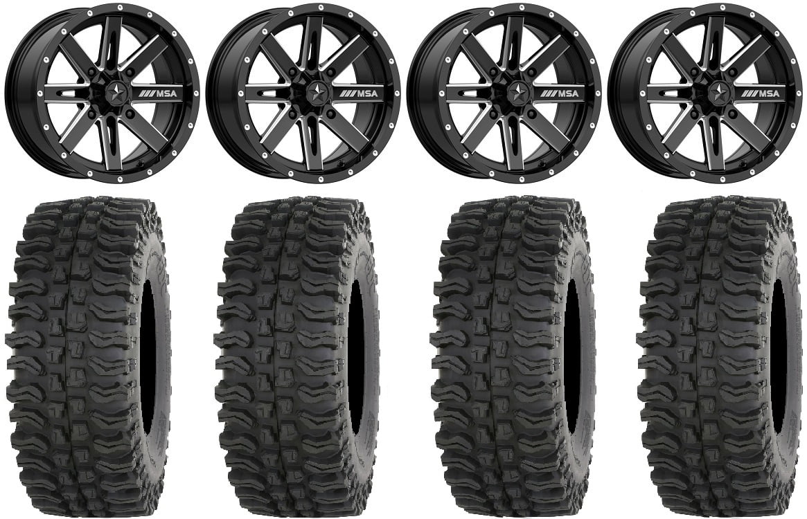 MSA Milled Boxer 15" UTV Wheels 35" BDC Tires Kawasaki Teryx Mule ...
