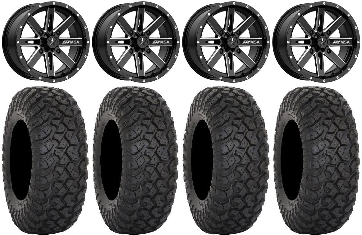 MSA Milled Boxer 15" UTV Wheels 35" RT320 Tires Kawasaki Teryx Mule ...