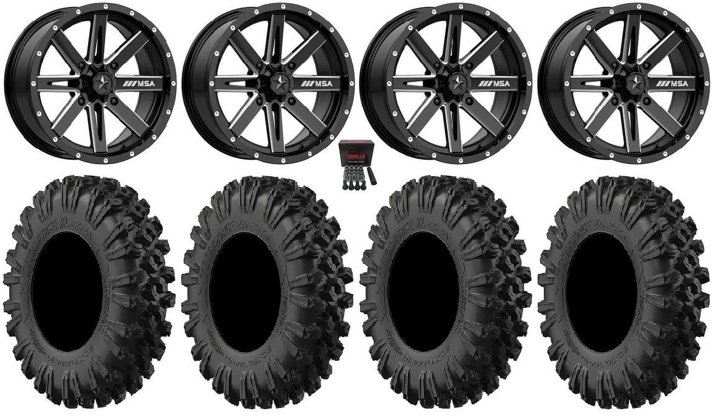 MSA Milled Boxer 16" ATV Wheels 30" MotoRavage XL Tires Sportsman RZR ...