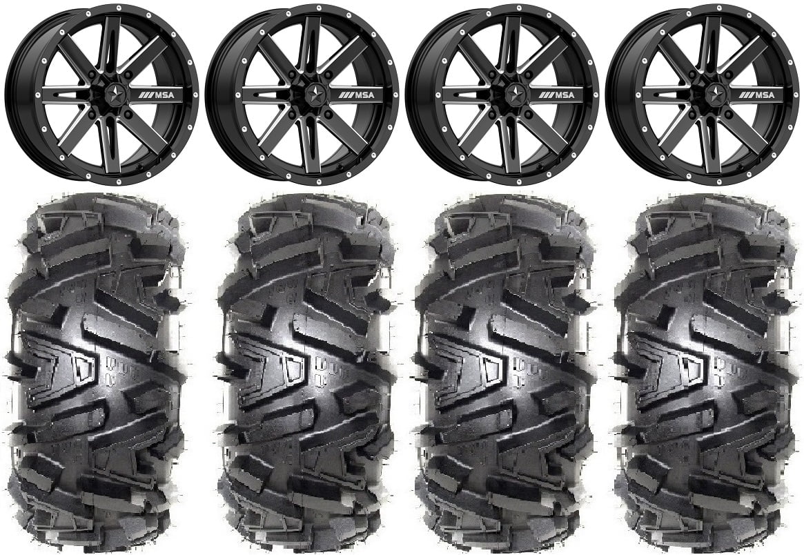 MSA Milled Boxer 16" UTV Wheels 30" Moto MTC Tires Can-Am Maverick X3 ...