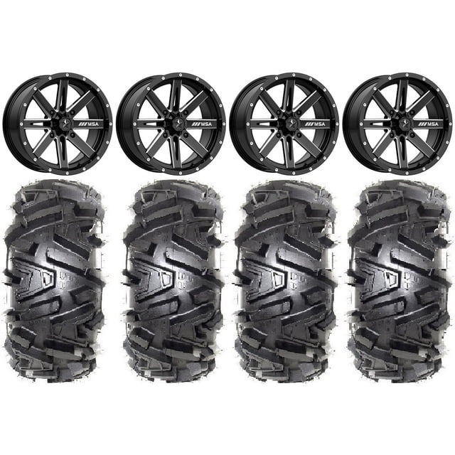 MSA Milled Boxer 16" UTV Wheels 30" Moto MTC Tires Can-Am Maverick X3 ...