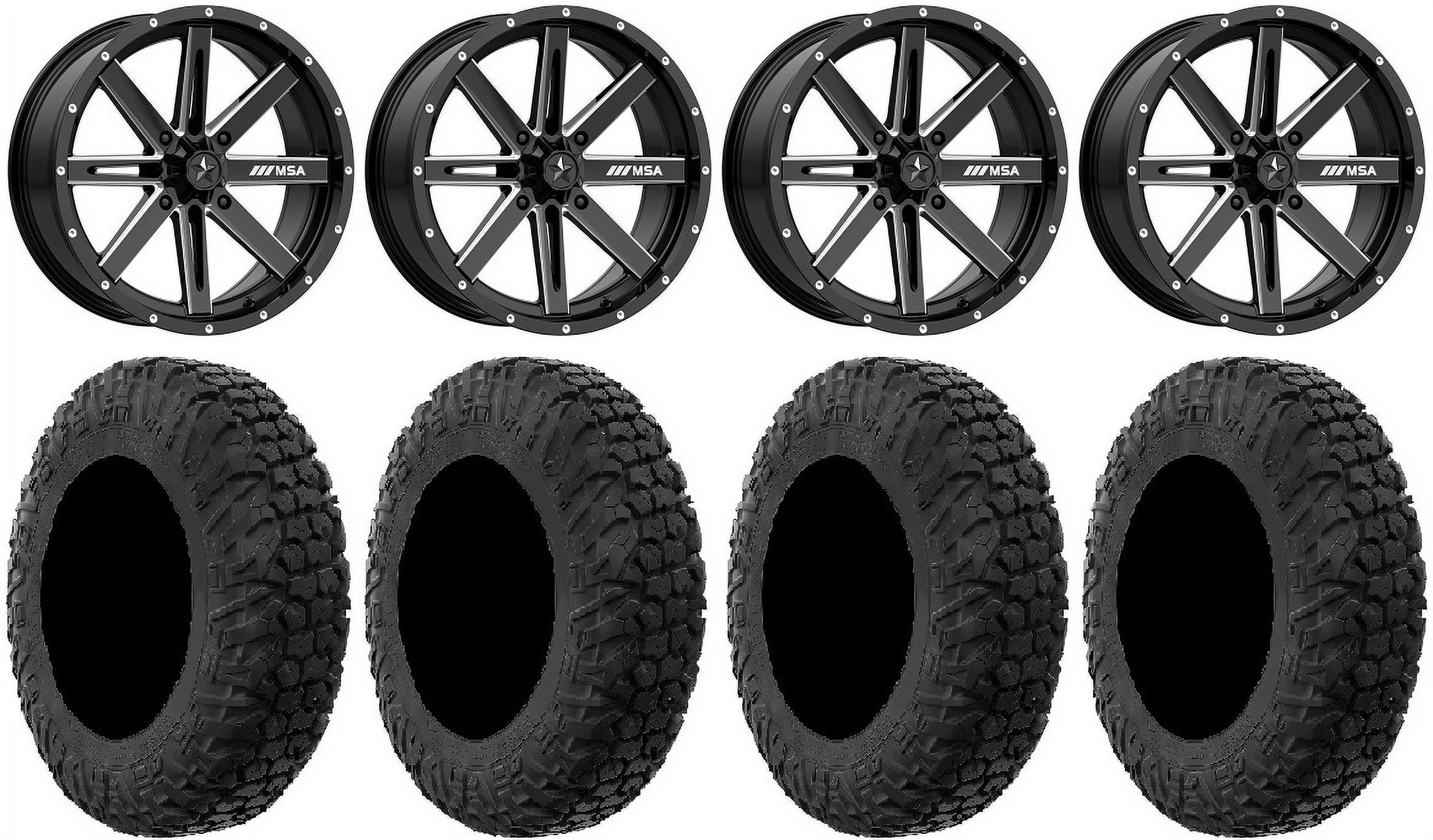 MSA Milled Boxer 18" ATV Wheels 34" MotoVator Tires Sportsman RZR ...