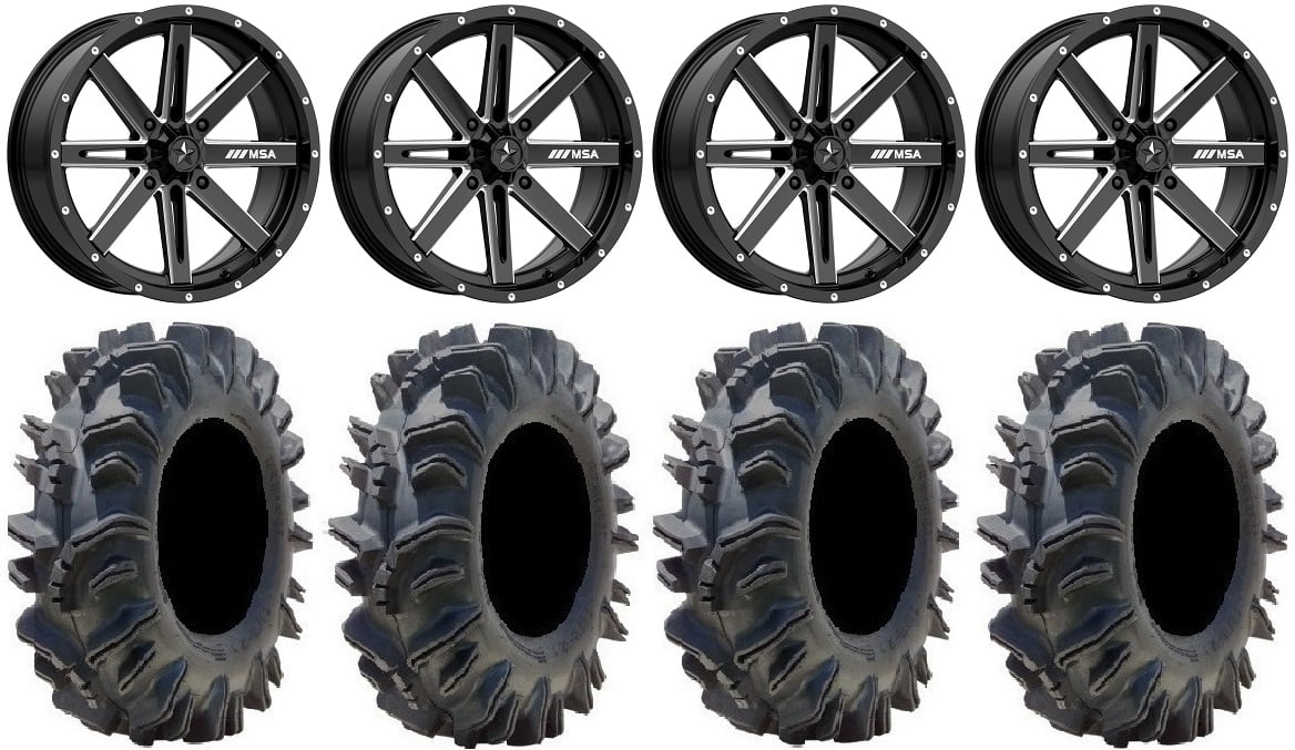 MSA Milled Boxer 18" UTV Wheels 34" Terminator Tires Polaris RZR XP ...