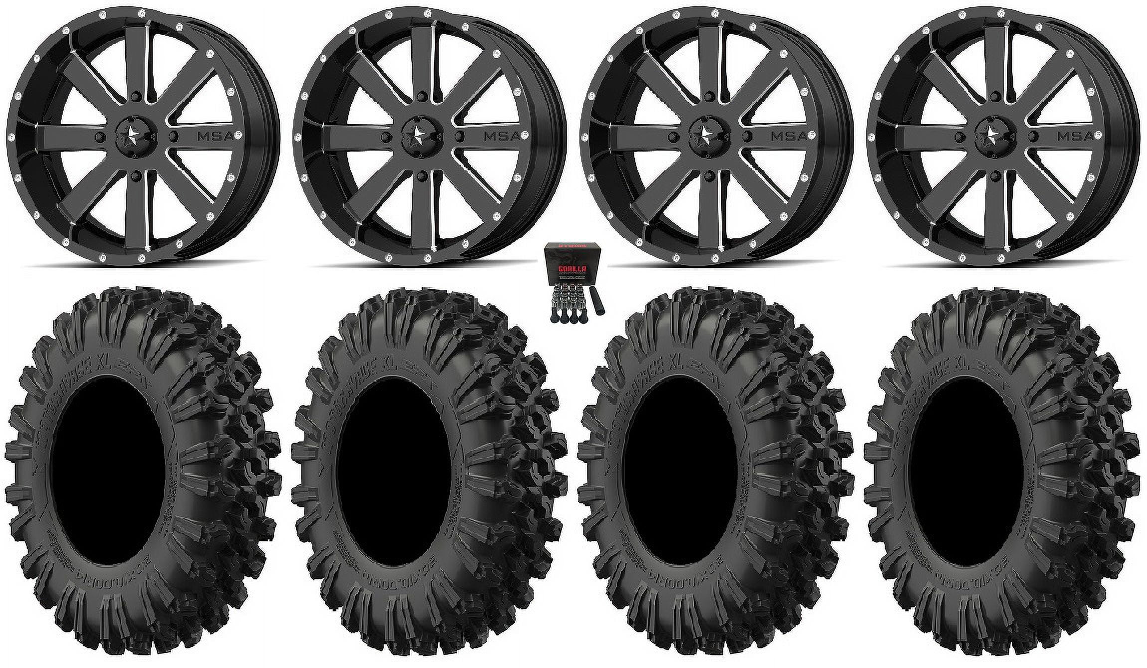 MSA Milled Flash 18" ATV Wheels 40" MotoRavage XL Tires Sportsman RZR ...