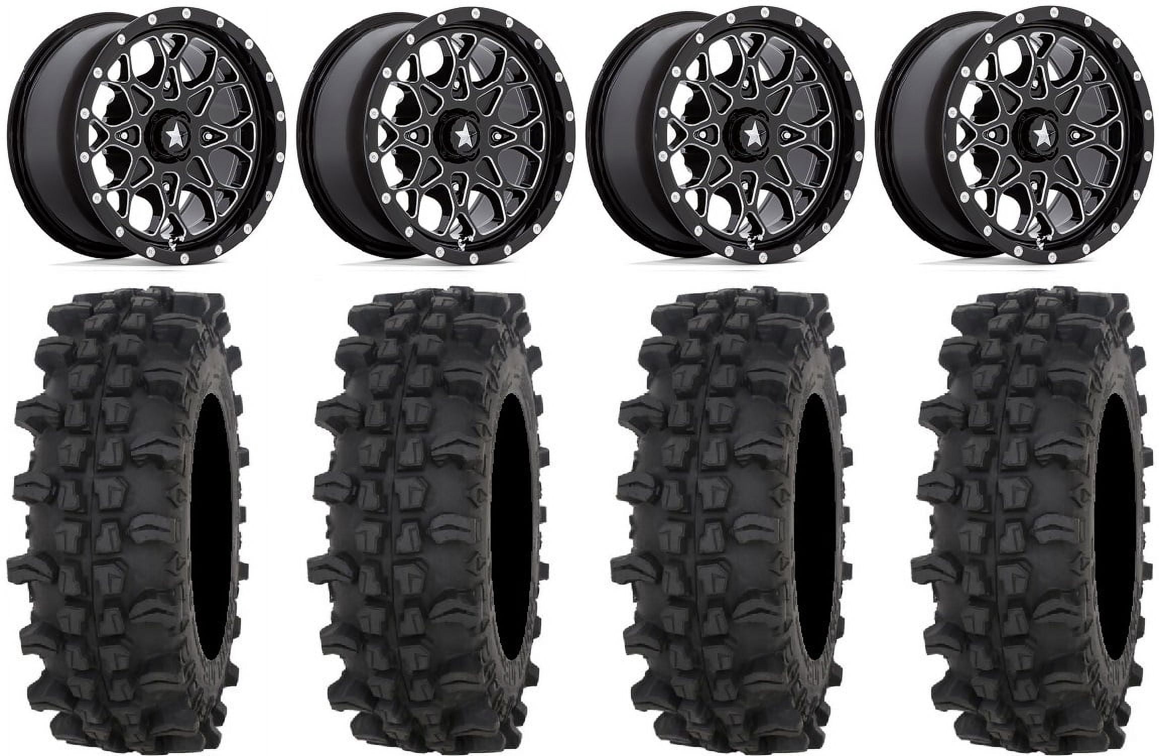 MSA Portal 14" Wheels Milled 28" ACP Tires Honda Rincon Yamaha Rhino ...