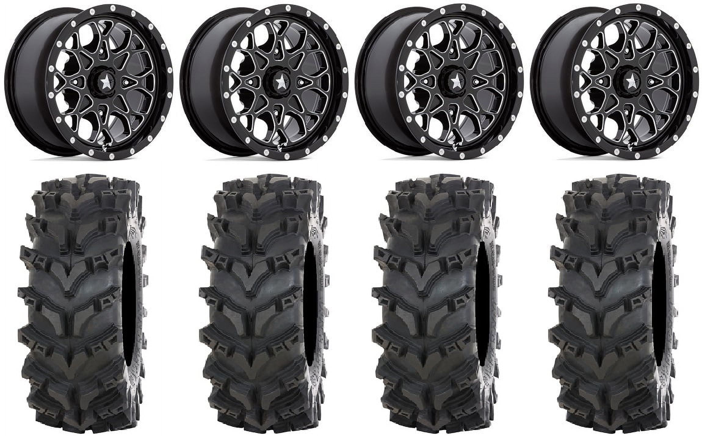 MSA Portal 14" Wheels Milled 28" Out&Back Max Tires Yamaha Viking ...