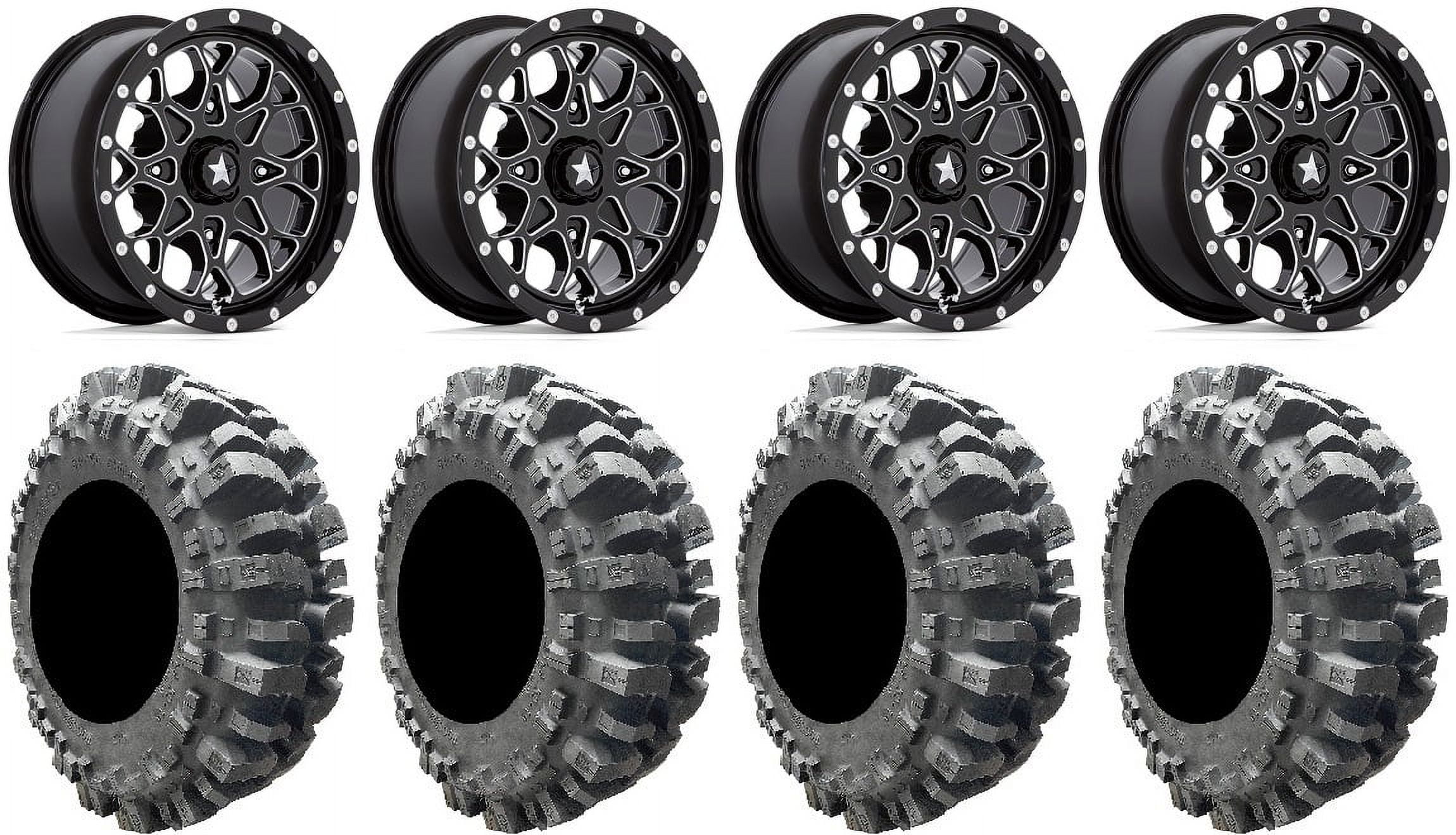 MSA Portal 14" Wheels Milled 30" Bogger Tires Honda Rincon Yamaha Rhino ...