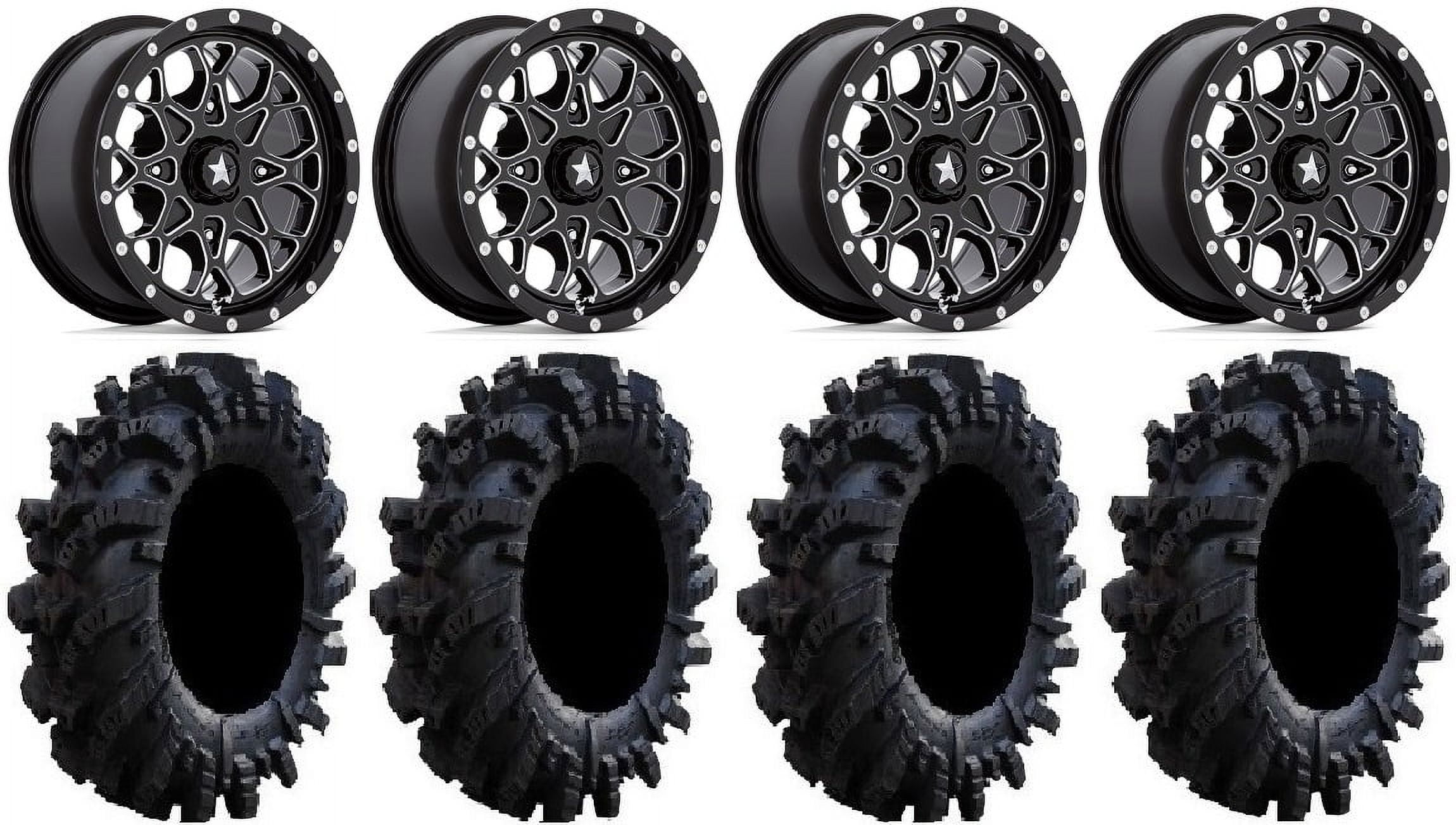 MSA Portal 14" Wheels Milled 30" Intimidator Tires Honda Rincon Yamaha ...
