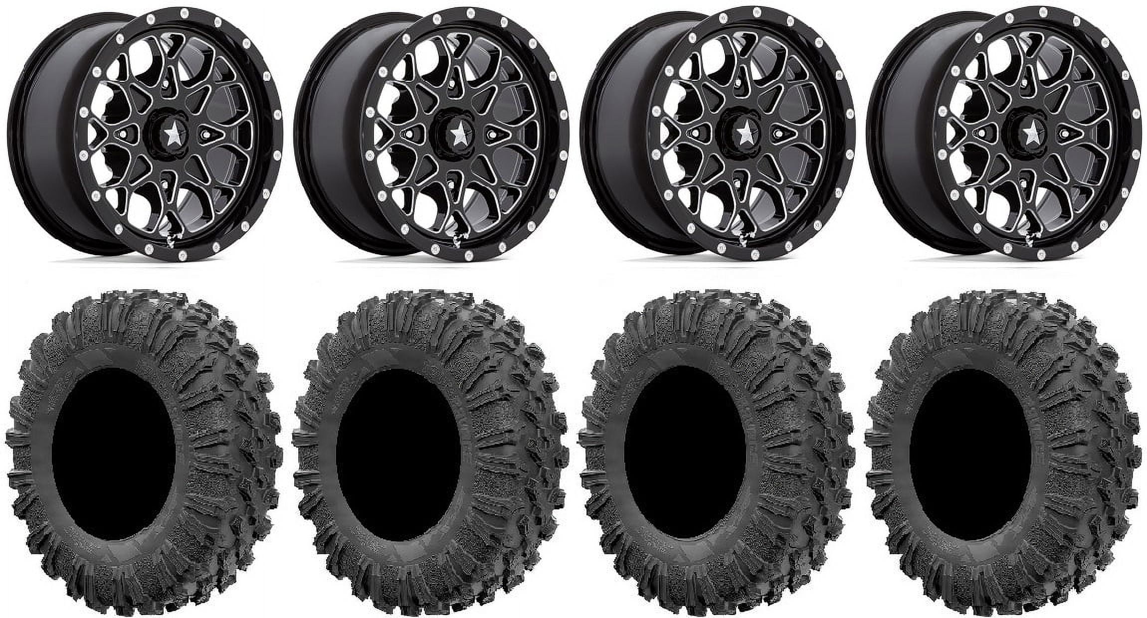 MSA Portal 14" Wheels Milled 30" MotoRavage Tires Polaris RZR XP 1000 ...