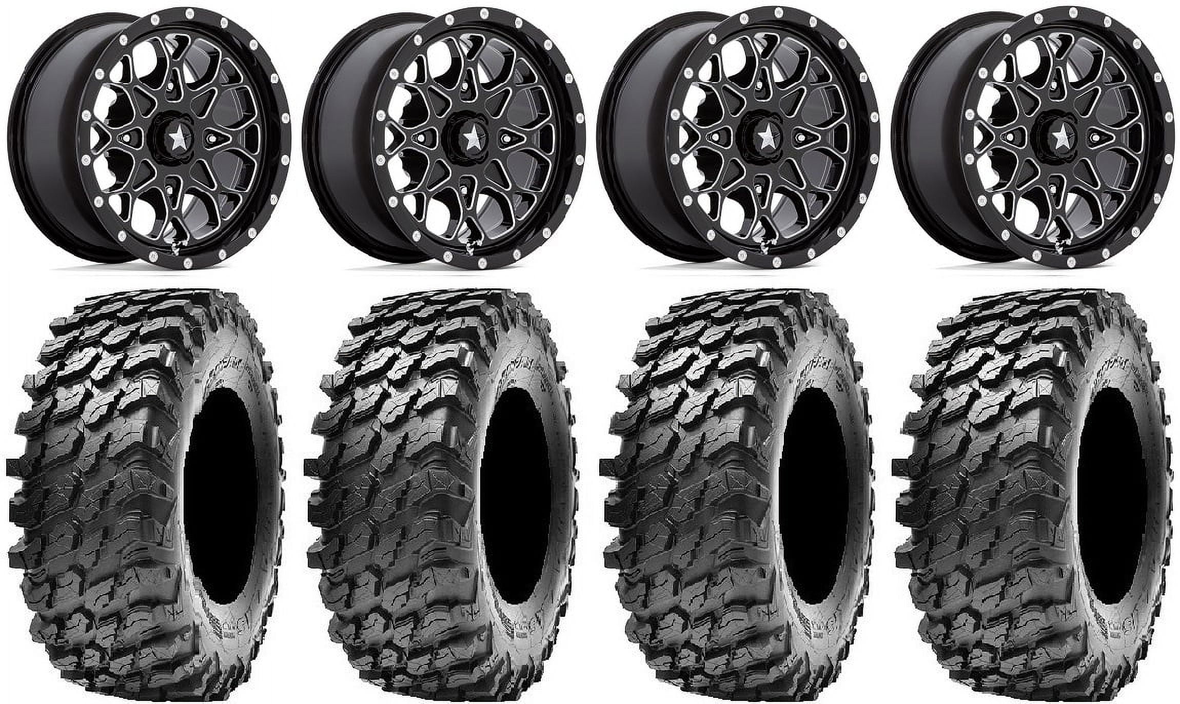 MSA Portal 14" Wheels Milled 30" Rampage Tires Polaris RZR XP 1000 ...