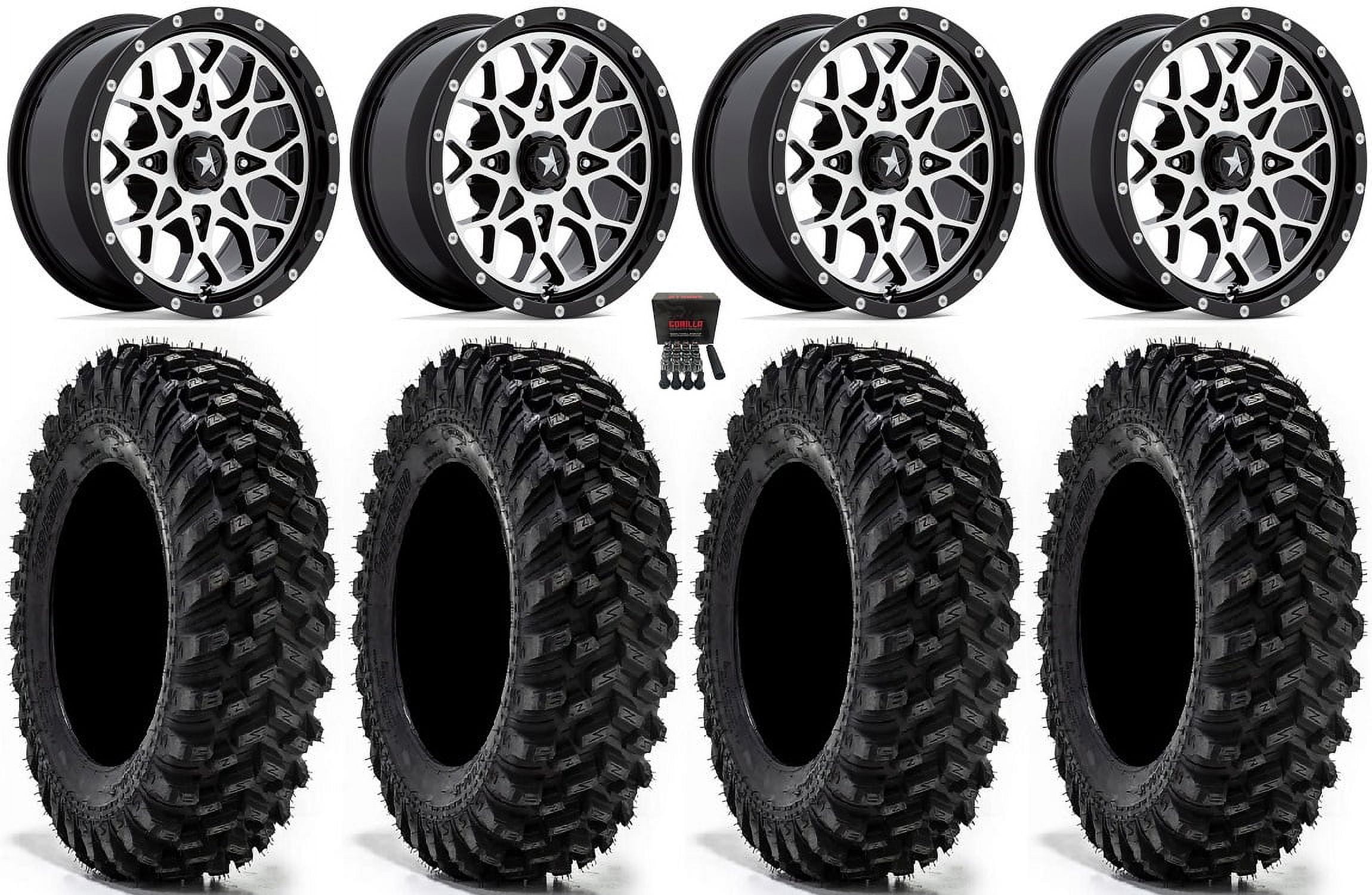 MSA Portal 15" Wheels Machined 30" Warrior XT Tires Can-Am Commander Maverick Renegade Outlander ...