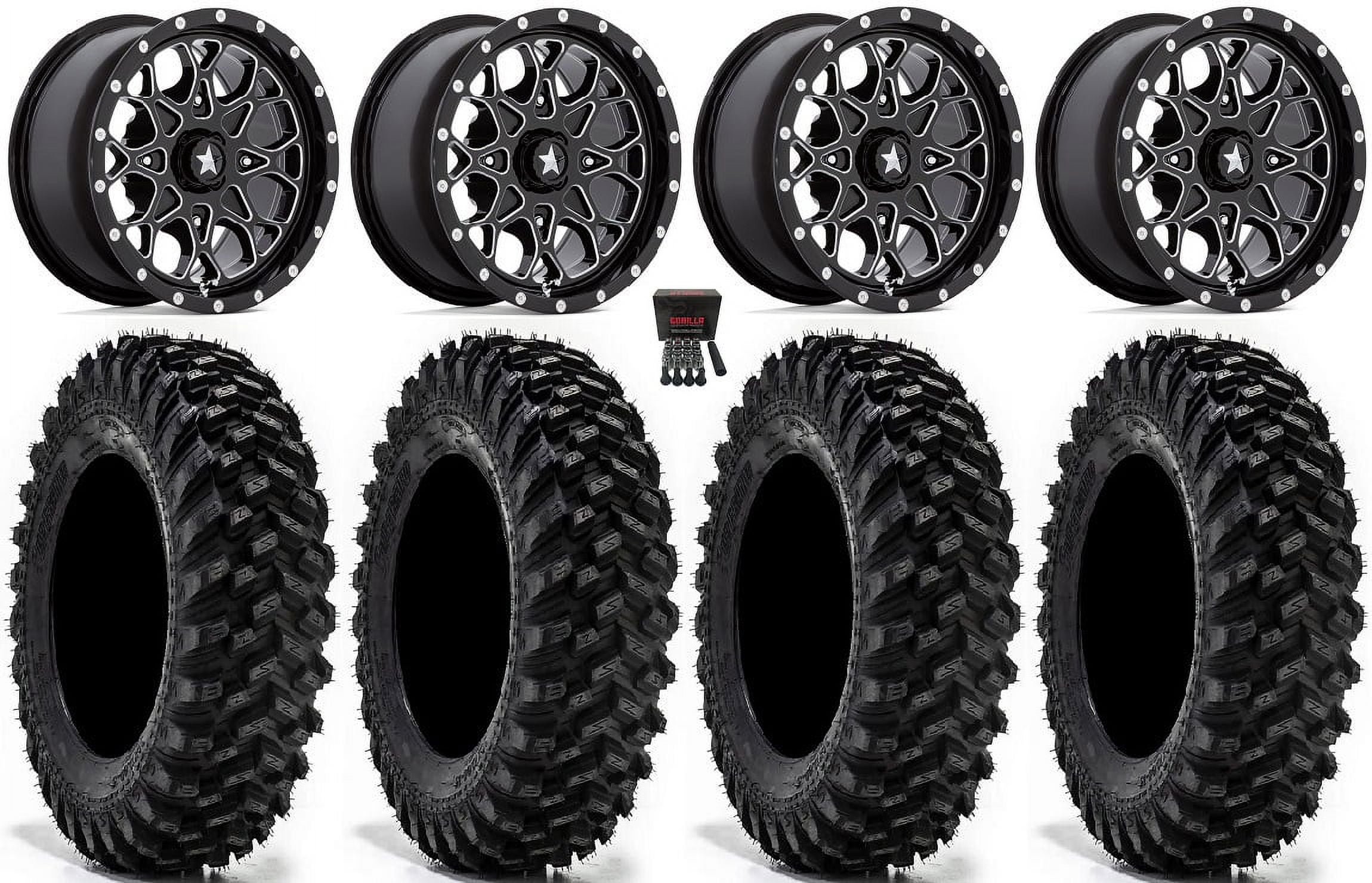 MSA Portal 15" Wheels Milled 35" Warrior XT Tires Polaris RZR XP 1000 ...