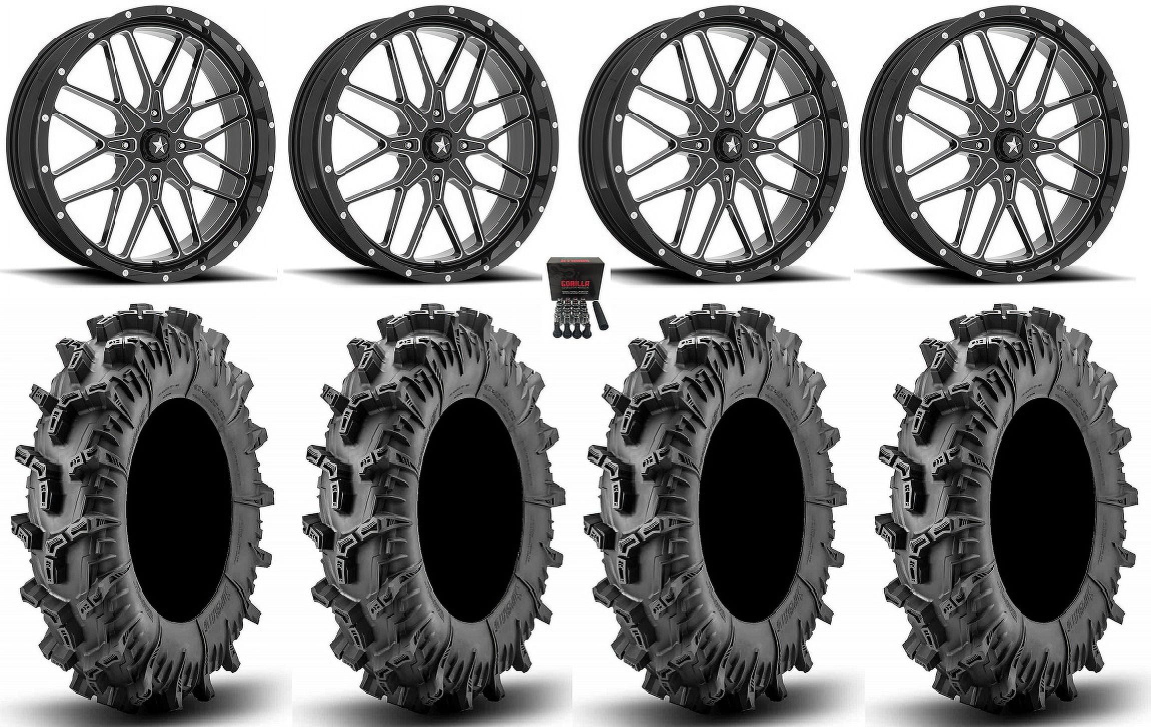 MSA Portal 24" Wheels Milled 44" Terminator Max Tires Polaris RZR XP ...