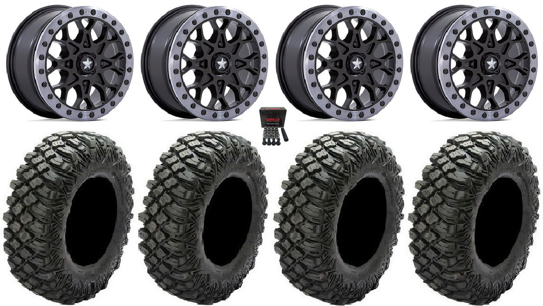 MSA Portal Beadlock 15" Wheels Black 30" Crawler XR Tires Yamaha Viking ...