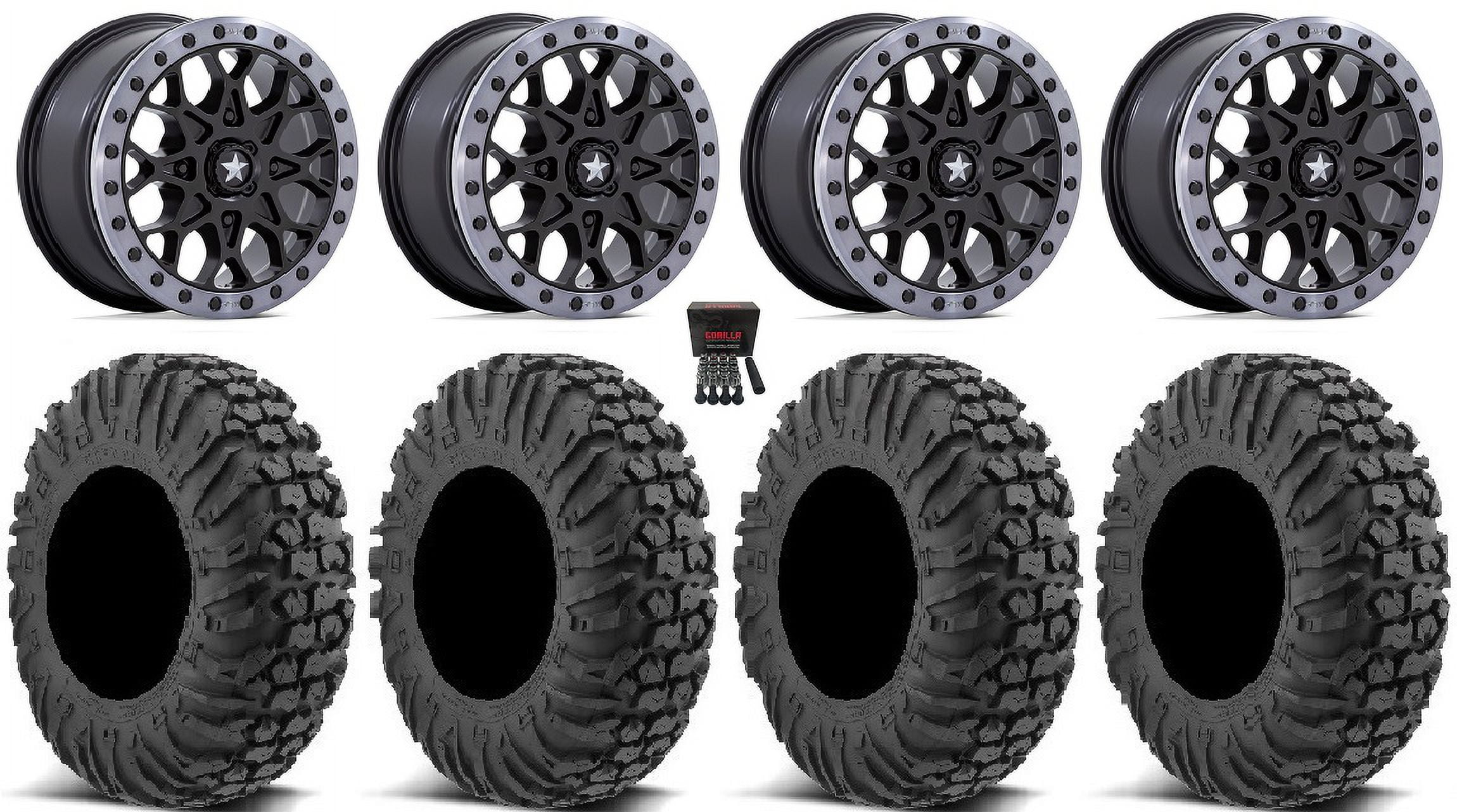MSA Portal Beadlock 15" Wheels Black 30" MotoVator Tires Polaris RZR XP ...