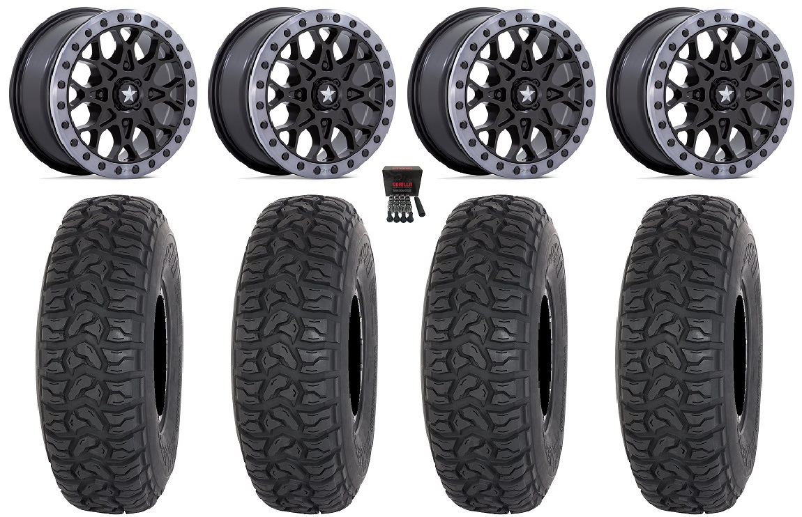 MSA Portal Beadlock 15" Wheels Black 33" Chicane LT Tires Kawasaki ...