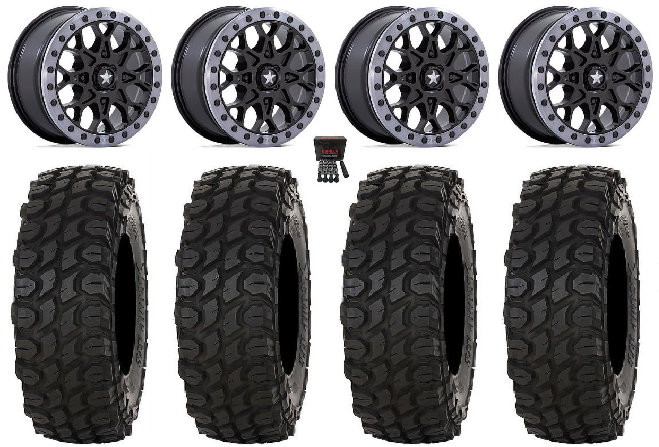 MSA Portal Beadlock 15" Wheels Black 35" XComp ATR Tires Kawasaki Teryx ...
