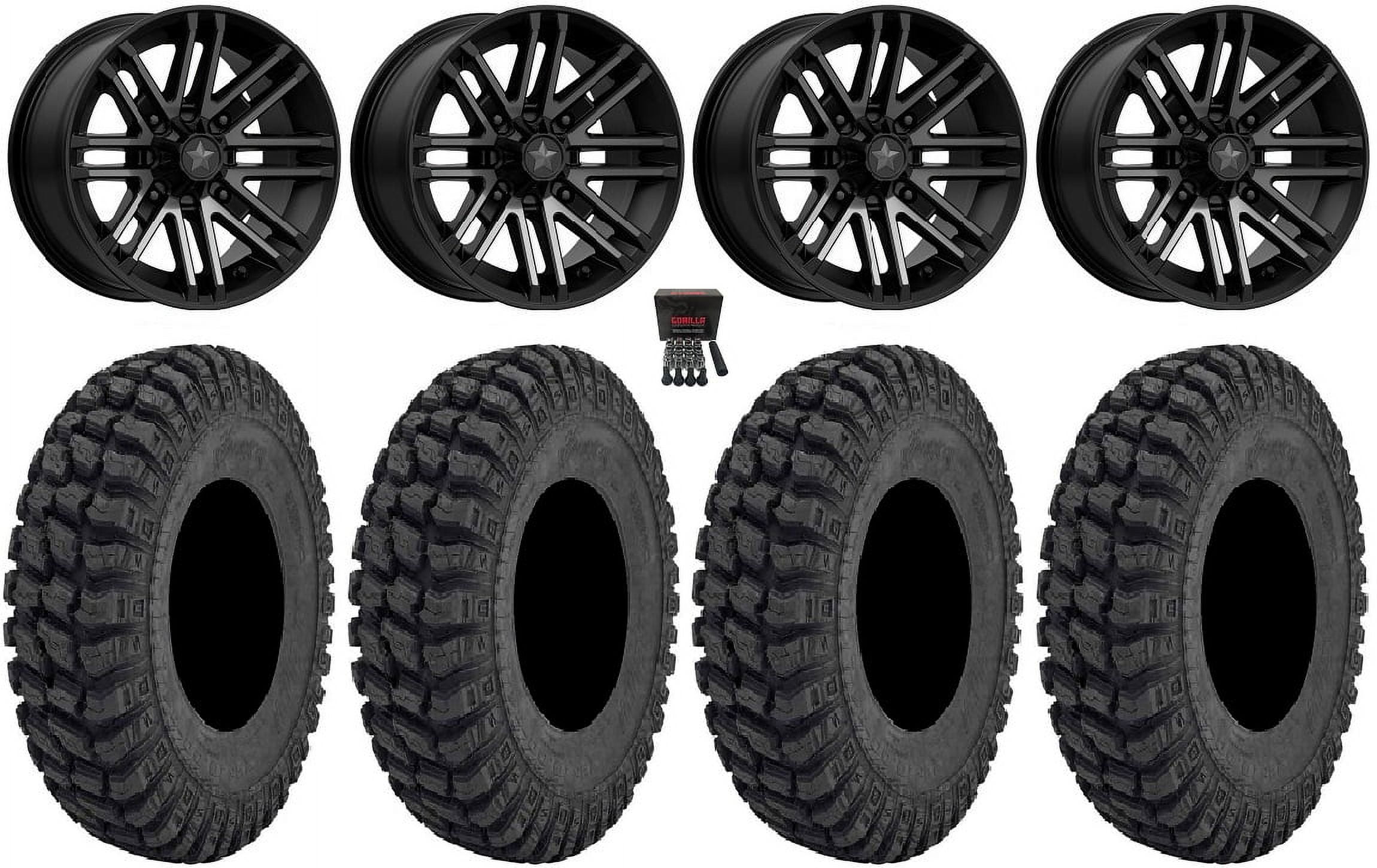 MSA Rogue 14" Wheels Black 30" Warrior AT Tires Kawasaki Mule Pro FXT ...