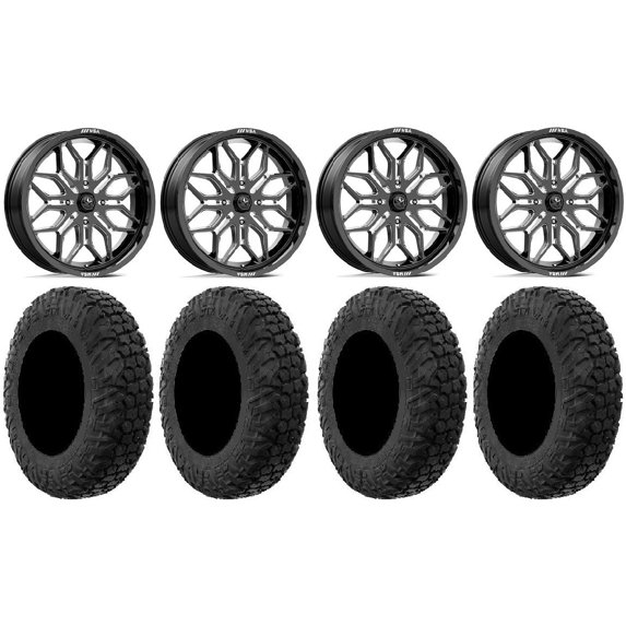 MSA Sniper 18" Wheels Milled 34" MotoVator Tires Sportsman RZR Ranger ...