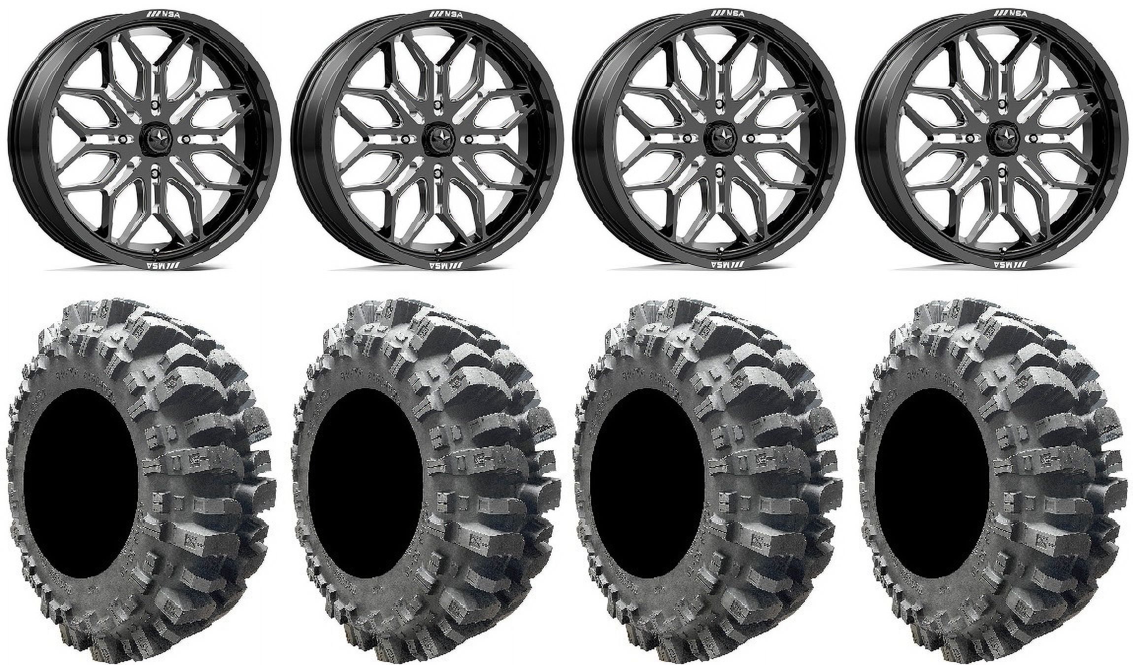 MSA Sniper 20" Wheels Milled 35" Bogger Tires Kawasaki Mule Pro FXT ...