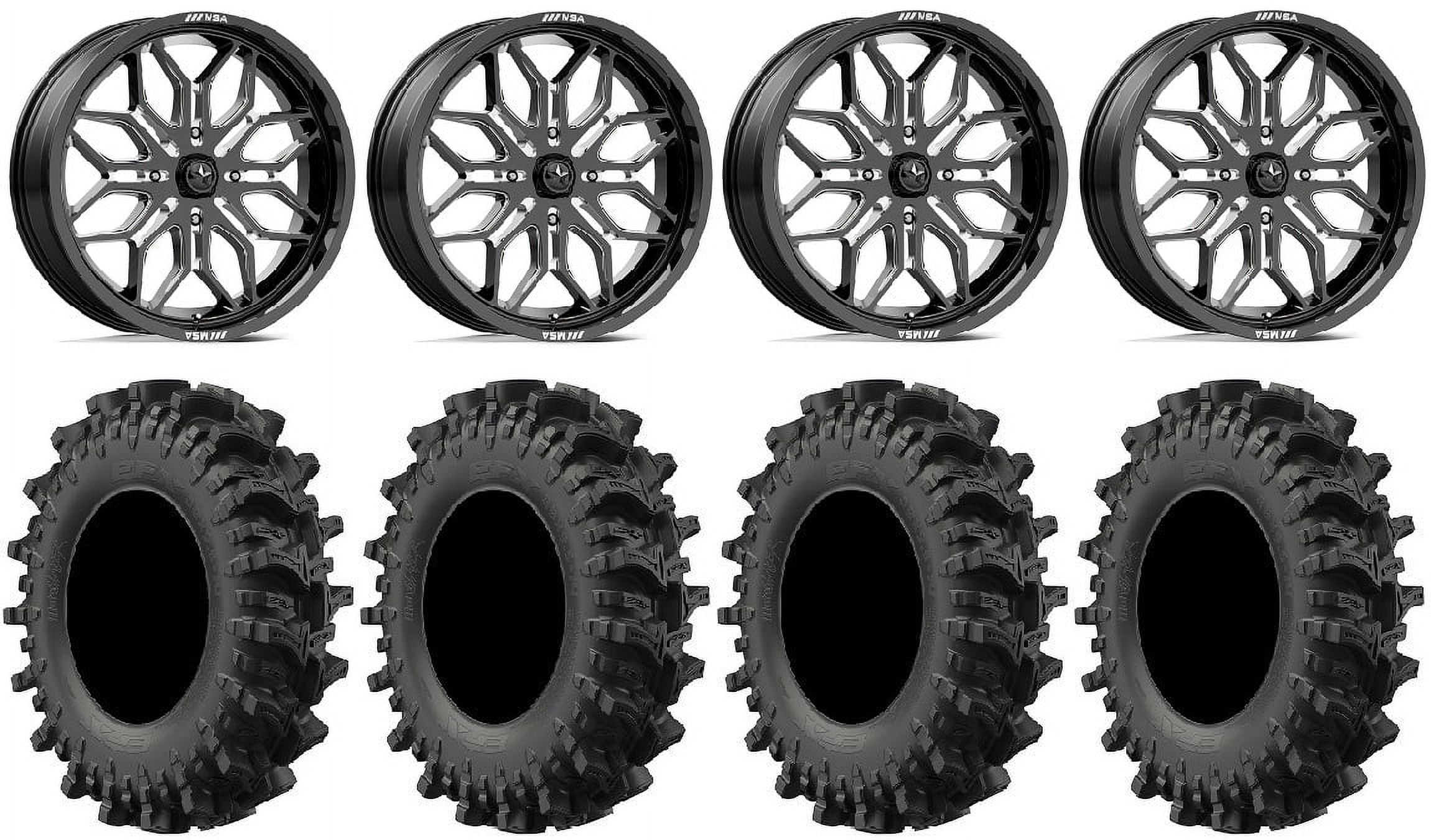 MSA Sniper 24" Wheels Milled 35" MotoSlayer Tires Sportsman RZR Ranger ...