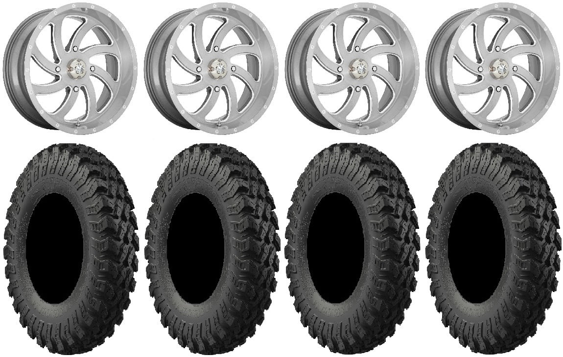 MSA Titanium Switch 18" UTV Wheels 35" MotoRally Tires Kawasaki Teryx ...