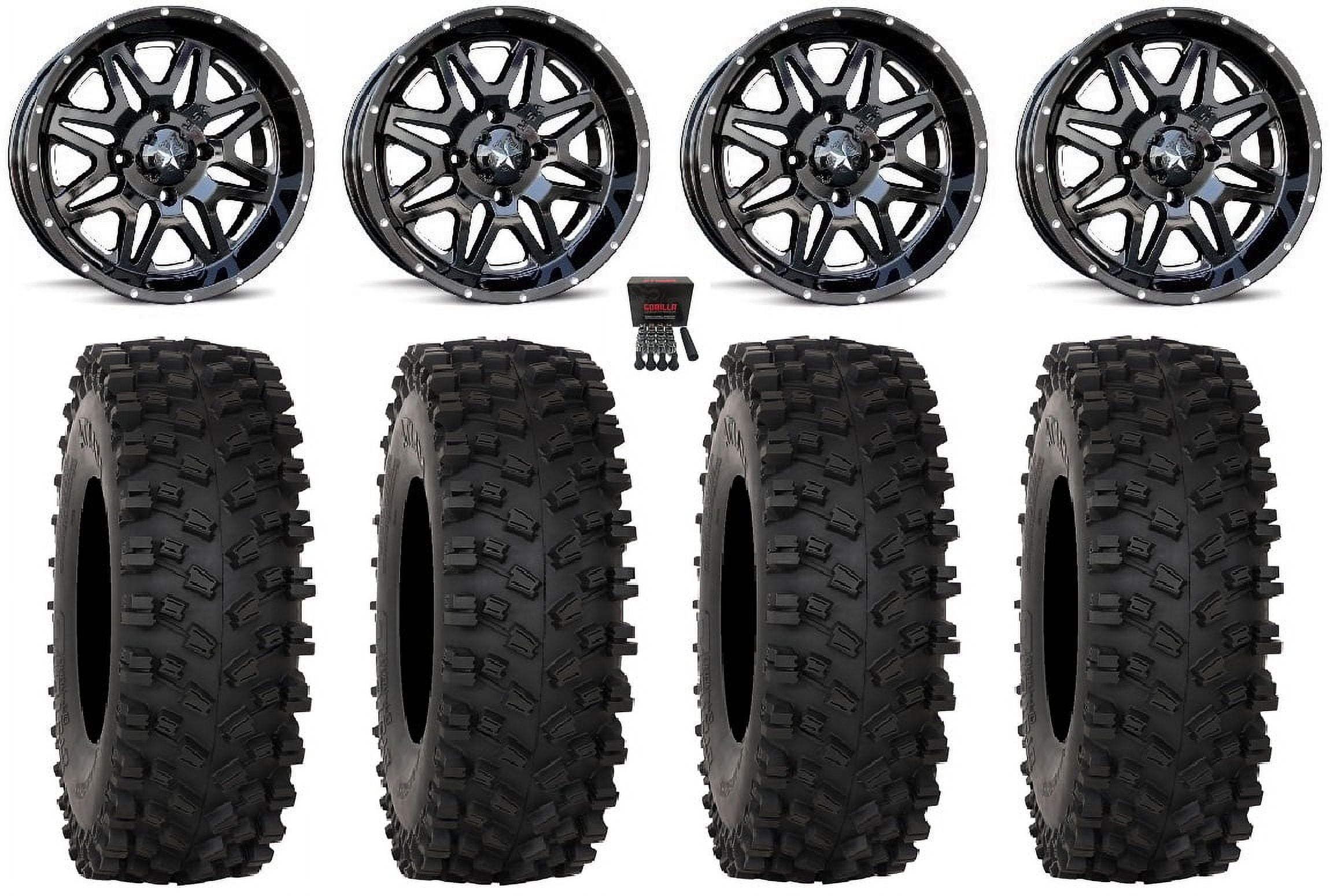 MSA Vibe 14" Wheels Black 28" ATX470 Tires Honda Rincon Yamaha Rhino ...