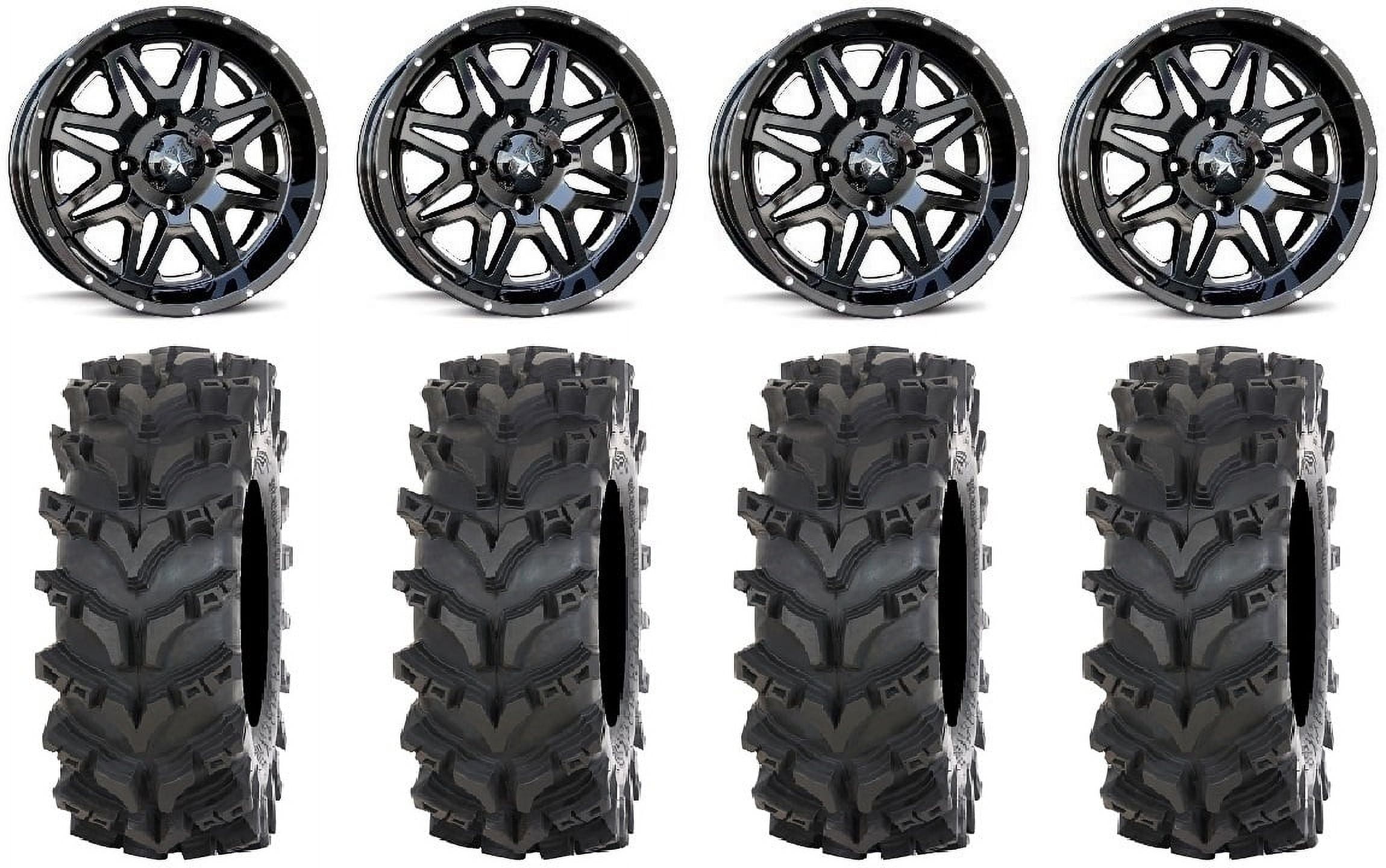MSA Vibe 14" Wheels Black 30" Out&Back Max Tires Honda Rincon Yamaha ...