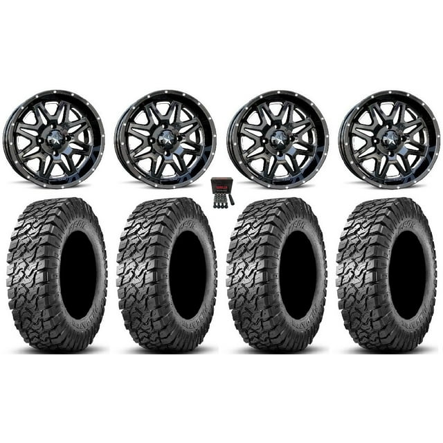 MSA Vibe 14" Wheels Black 30" Predator Tires Can-Am Commander Maverick ...