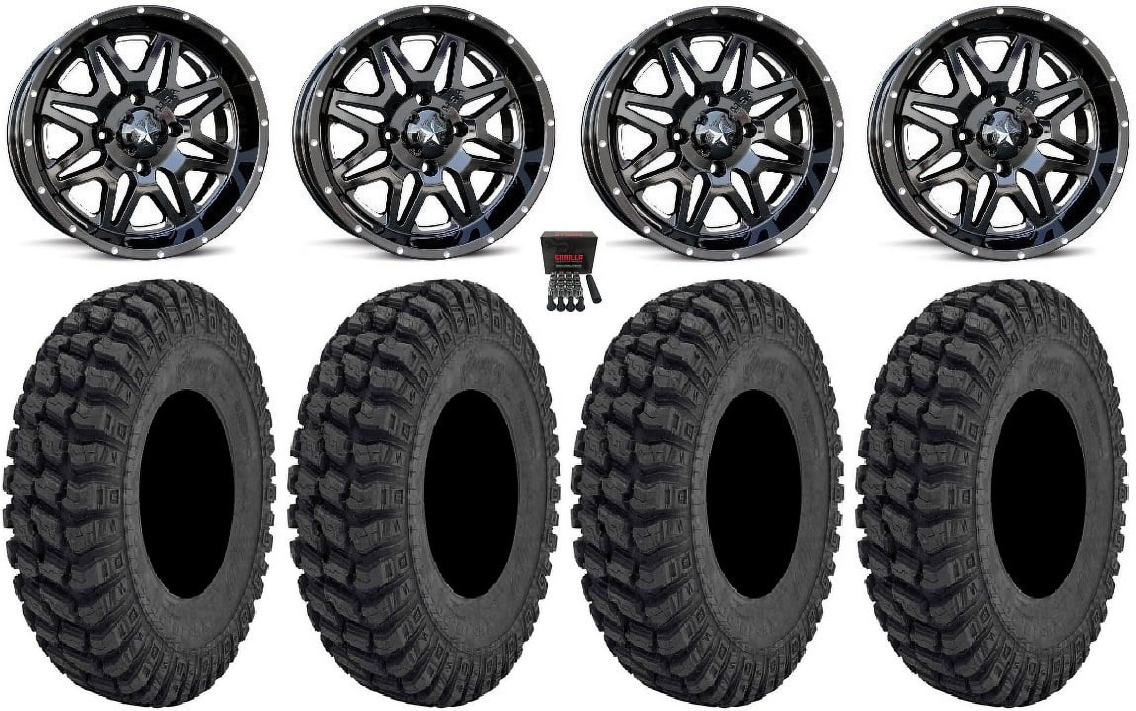 MSA Vibe 14" Wheels Black 30" Warrior AT Tires Can-Am Commander Maverick Renegade Outlander ...