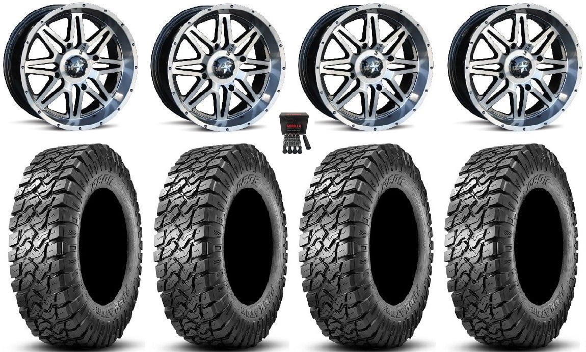 MSA Vibe 14" Wheels Dark Tint 32" Predator Tires Sportsman RZR Ranger ...
