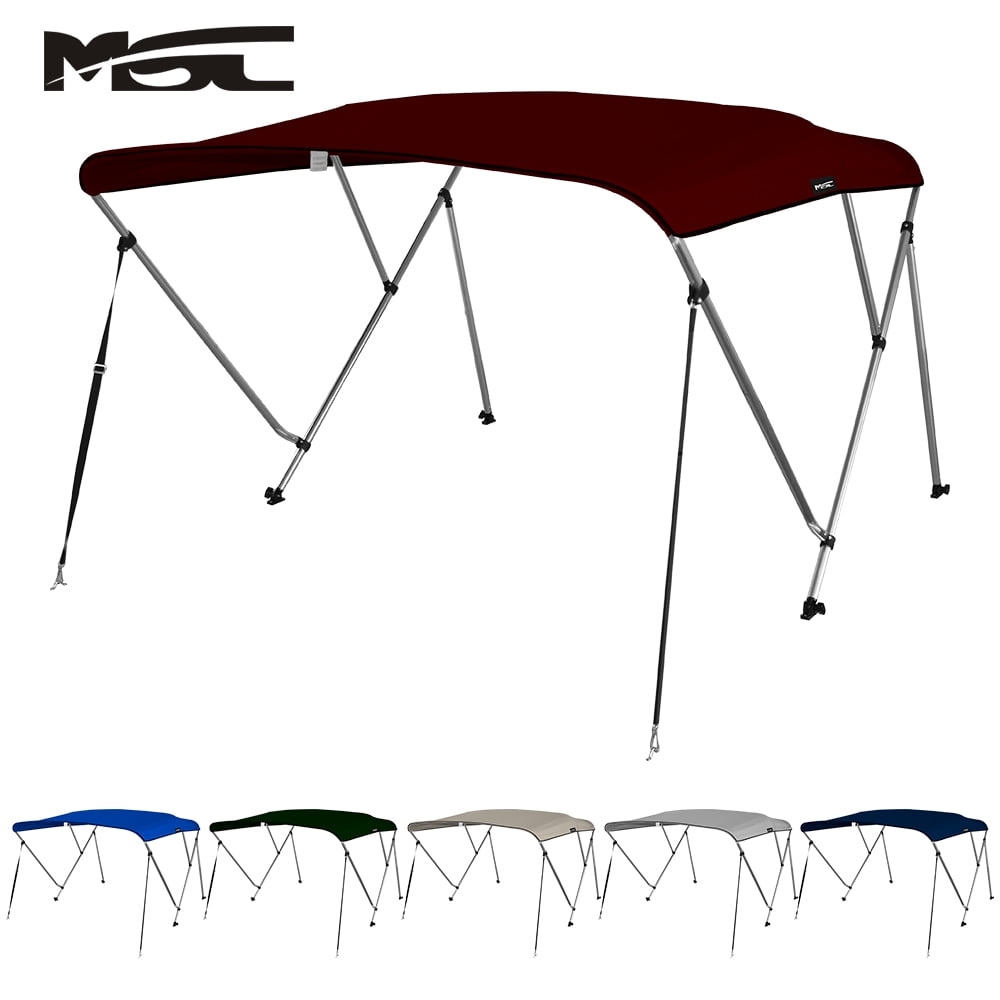 MSC 3 Bow Bimini Top with Rear Support Pole and Storage Boot, Burgundy ...