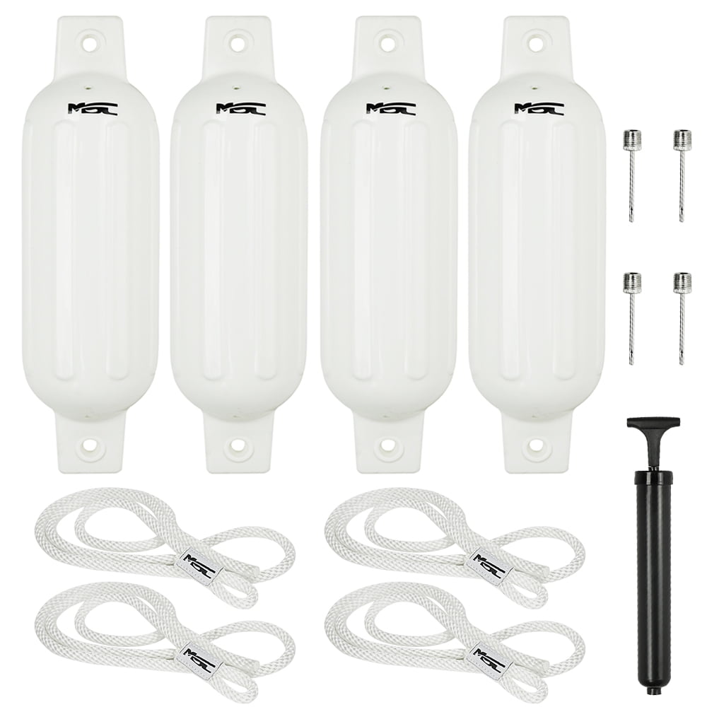 MSC Vinyl Ribbed Boat Fenders Bumpers (White, 6.5" x 23"), 4 Fenders ...