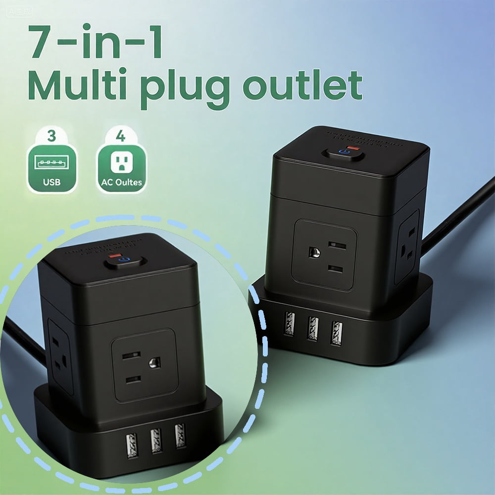 MSCIEN Cube Power Strip US Plug, 4 Outlets 3 USB Ports, 5ft Extension ...