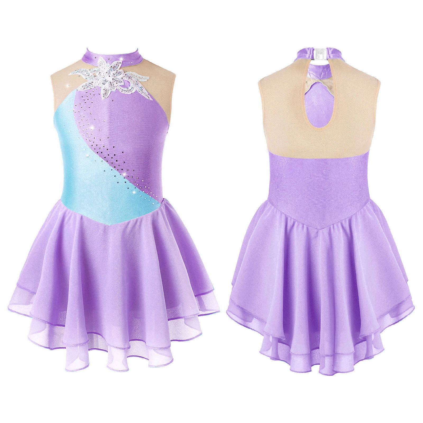 MSEMIS Girl Sleeveless Shiny Rhinestones Ice Figure Skating Dress ...
