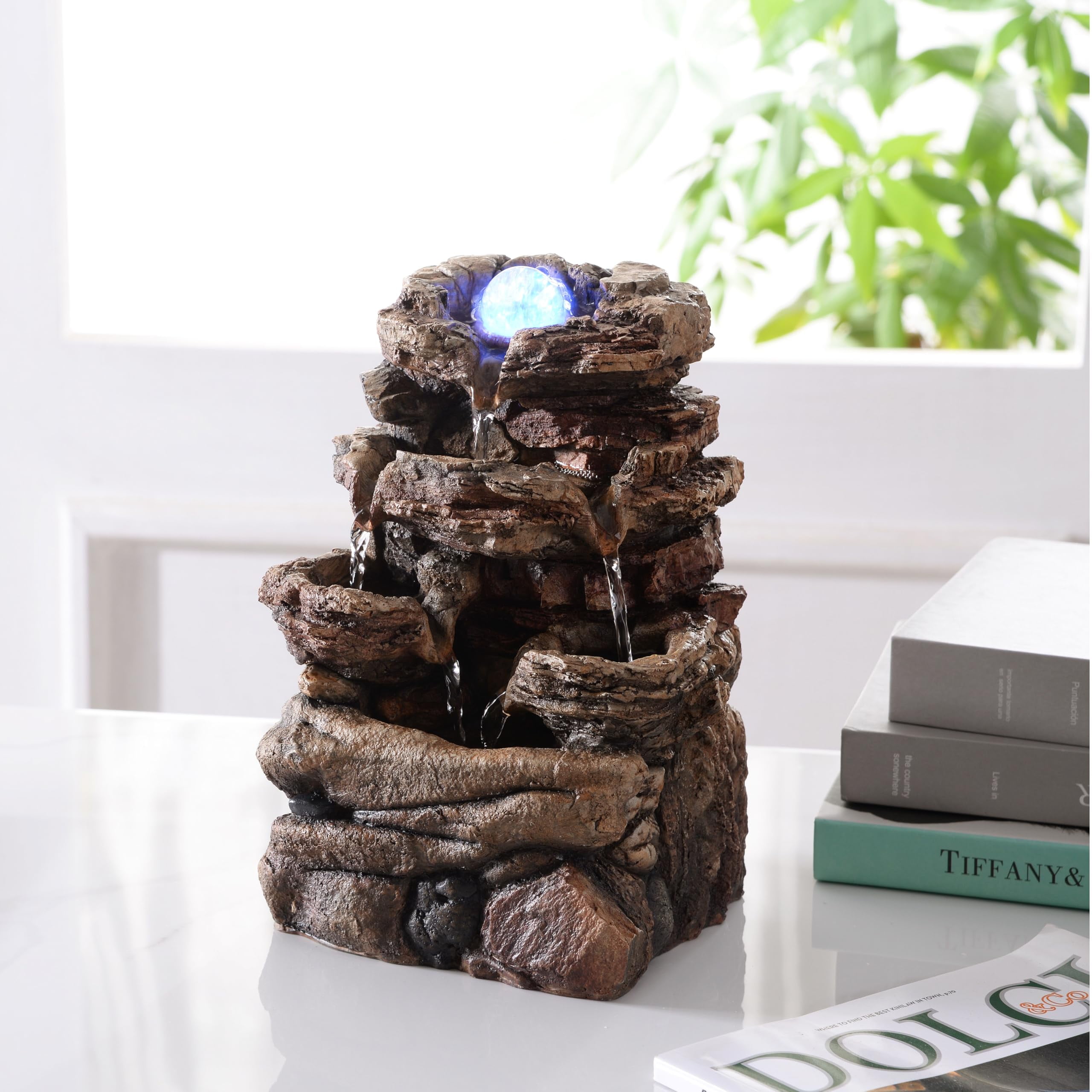 MSEONWXI Tabletop Rock Water Fountain with Glass Ball and Color ...