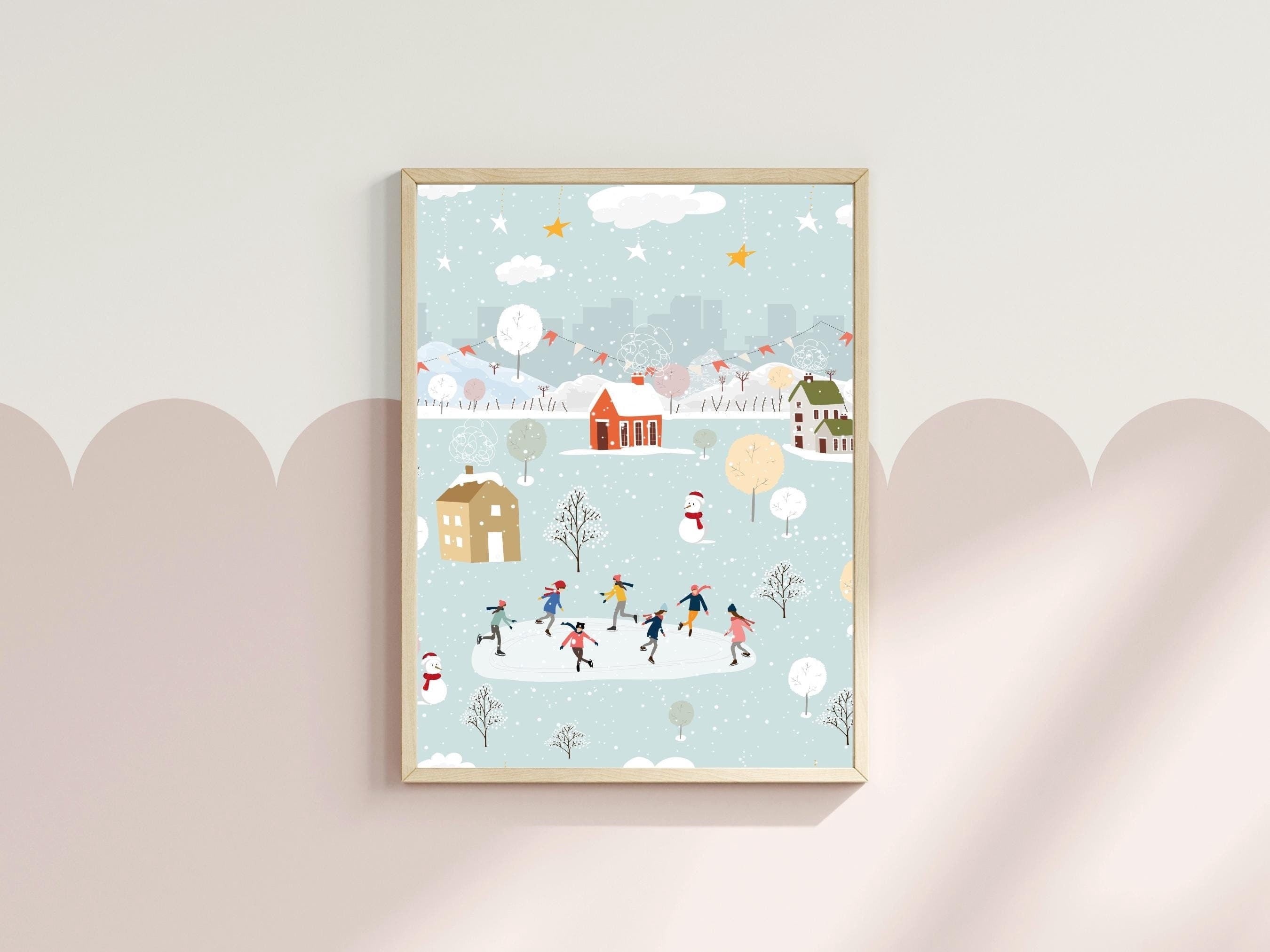 MSFCON Busy Winter Town Art, Christmas Village Art Print, Holiday Wall ...