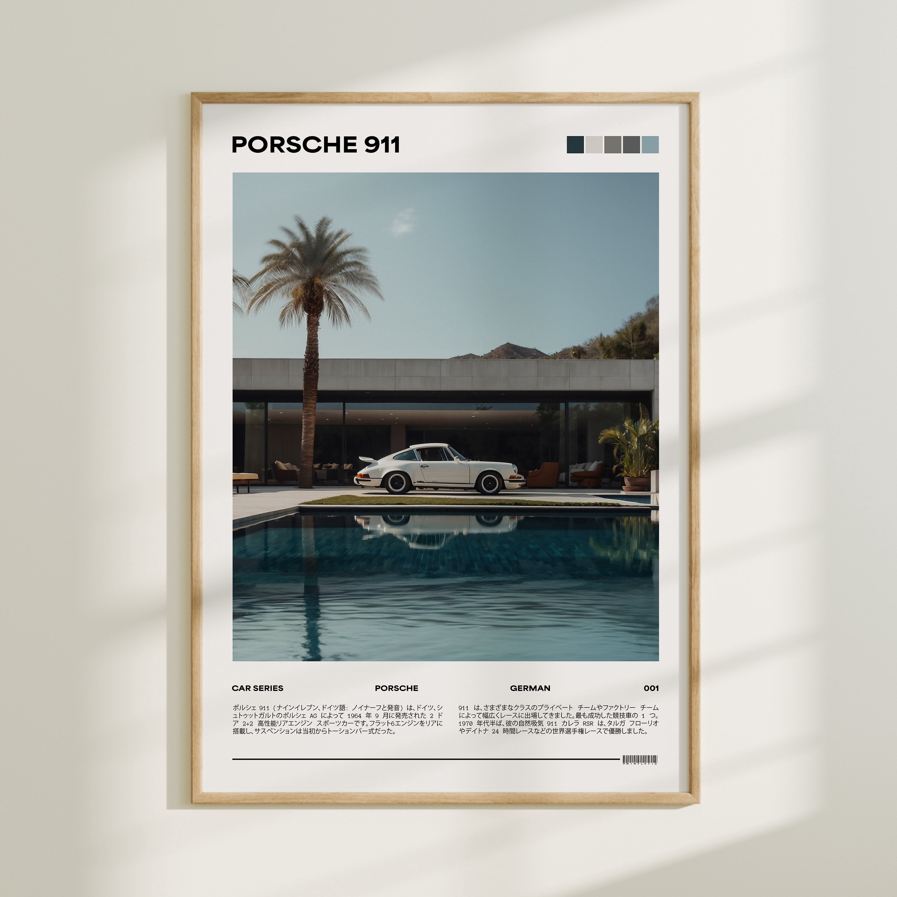 MSFCON Car by the Pool, Vintage Porsche Print, German Car Wall Art ...