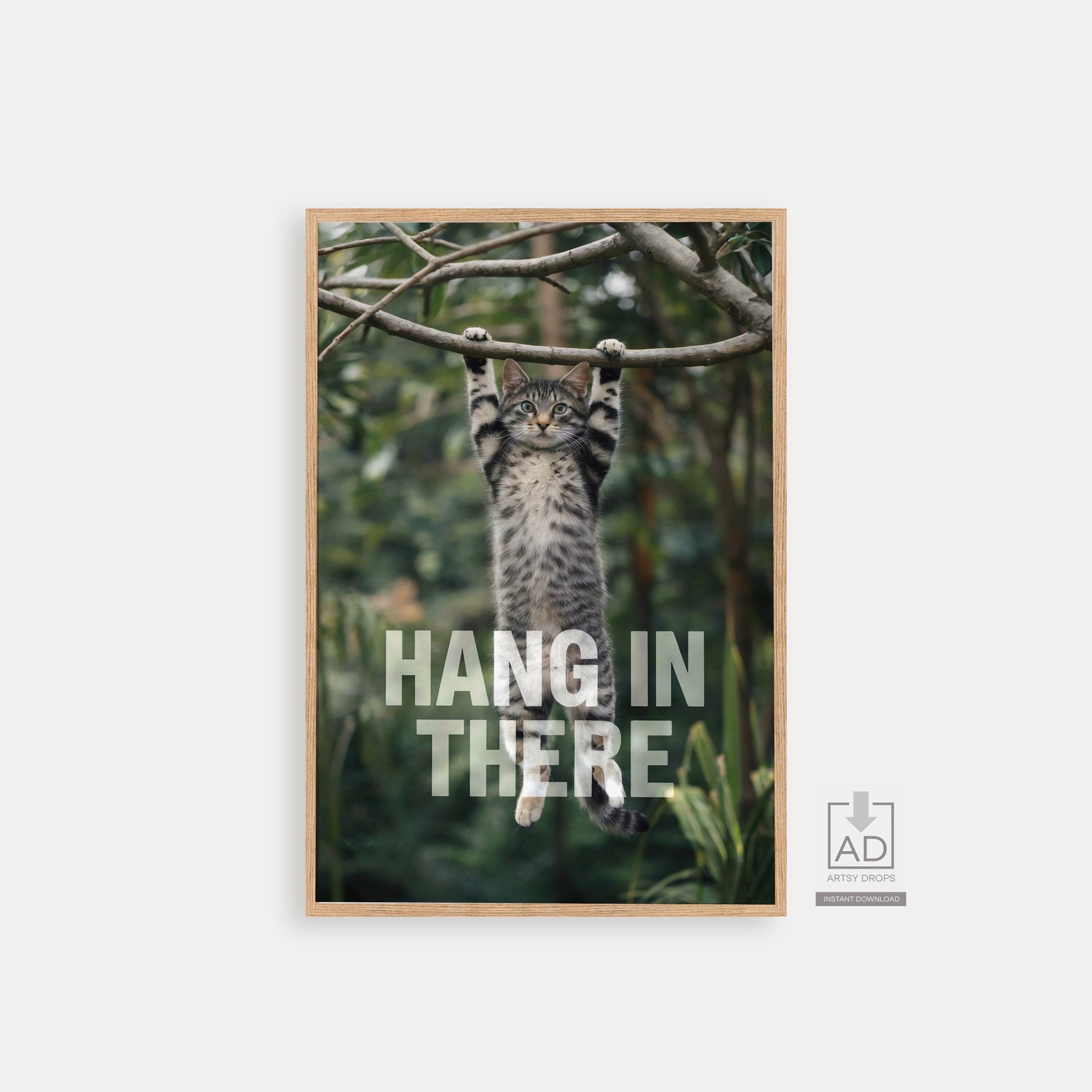 MSFCON Cat Motivational Print, Hang in There Poster, Funny Cat Wall Art ...