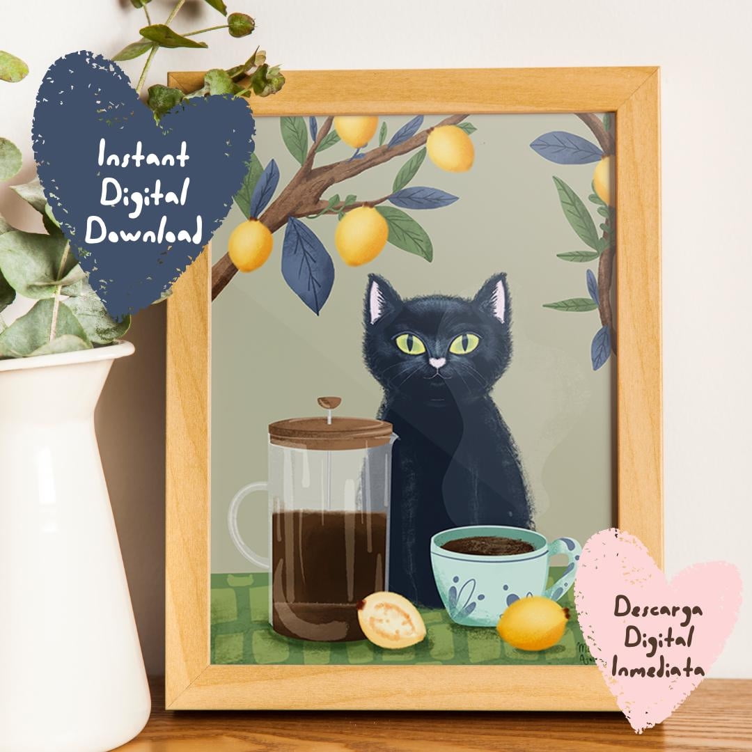 MSFCON Cat in cafe art print, cat poster, cafe poster, gift for cat ...