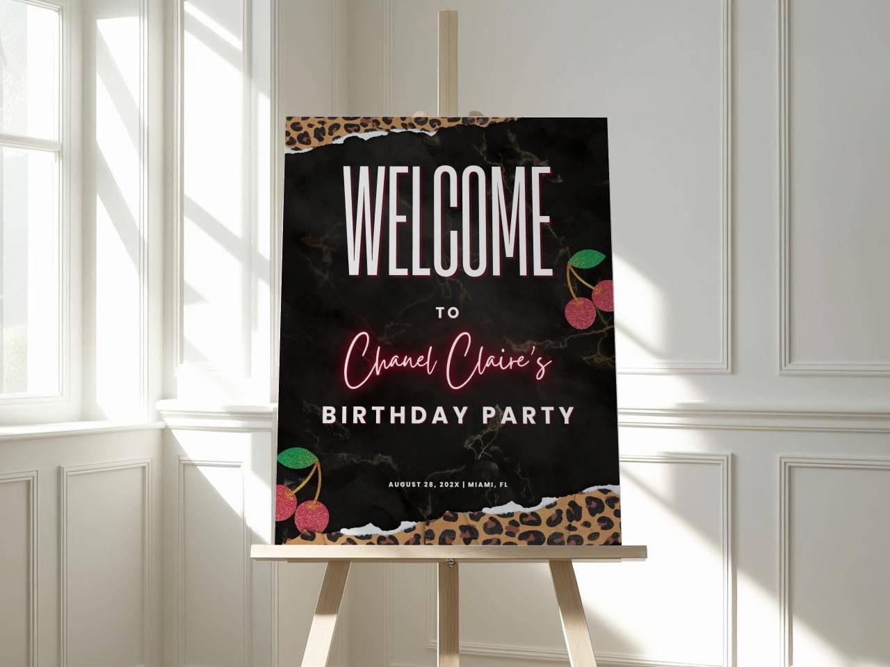 MSFCON Cheetah Print Birthday Welcome Sign- Leopard Cherry Backdrop ...