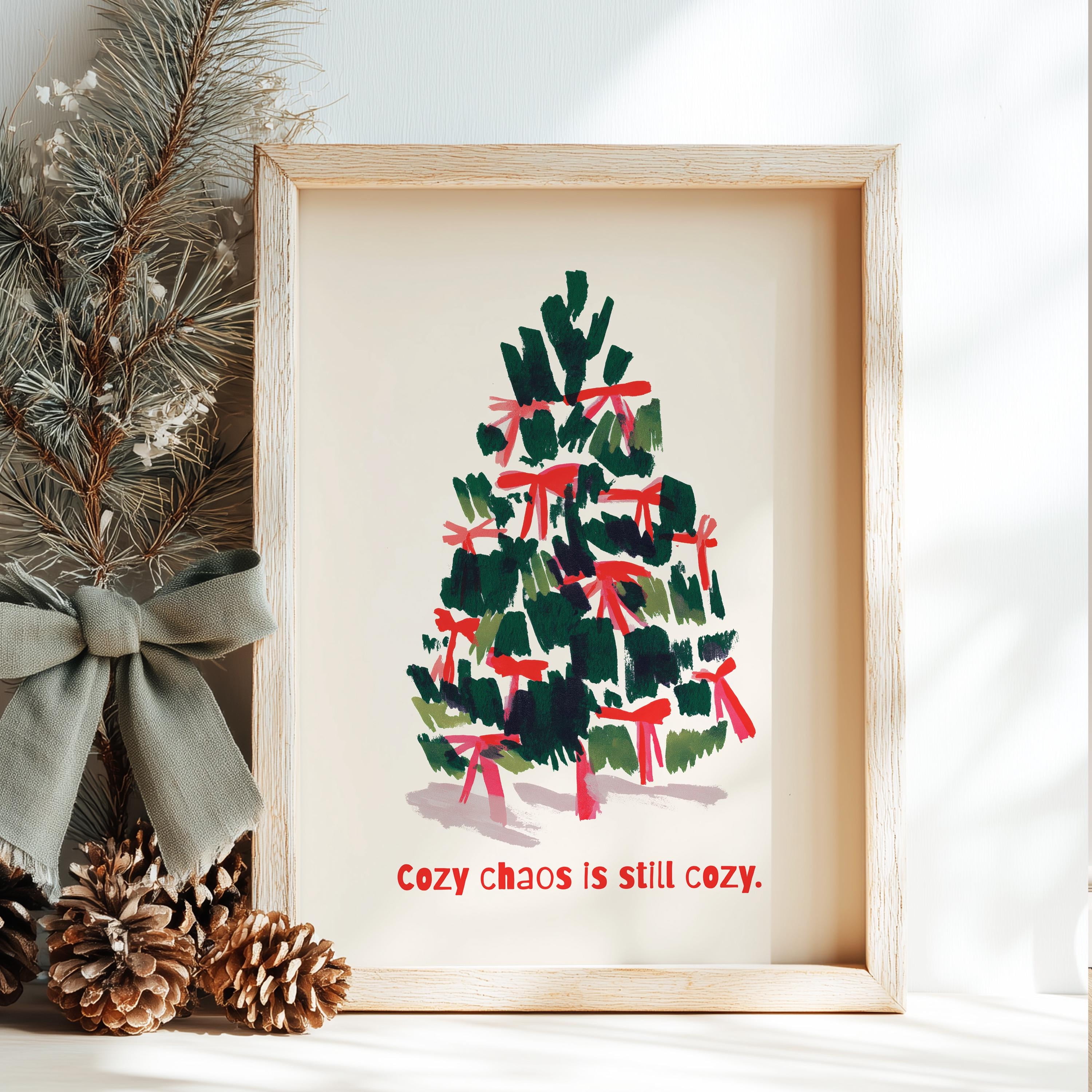 MSFCON Christmas Tree with Red Bows Poster: Watercolor Cozy Neutral ...