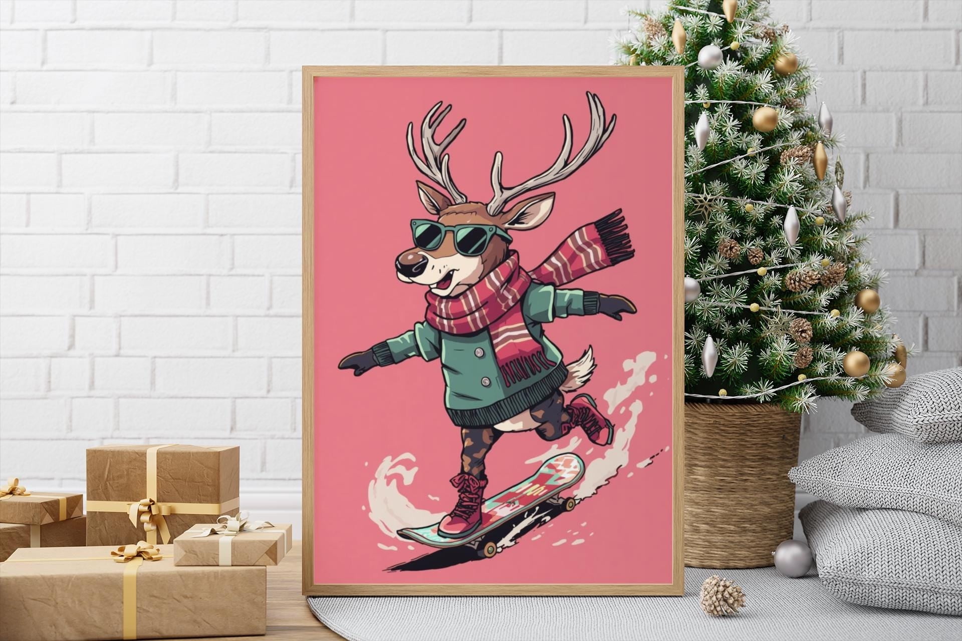 MSFCON Cool Skating Reindeer Wall Art – Funny Holiday Poster - Walmart.com